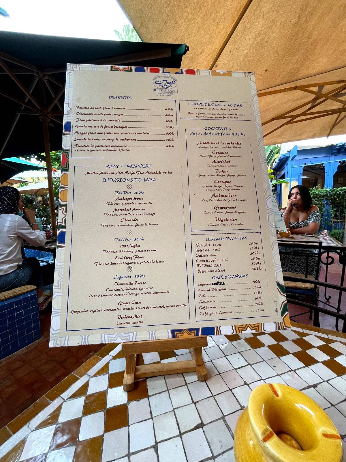 Menu at La Sqala restaurant, Casablanca