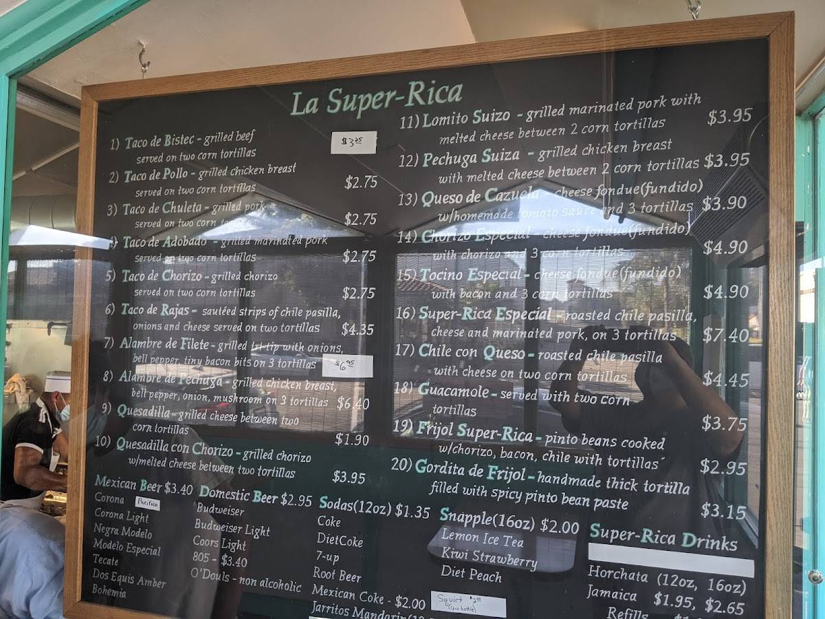 Menu at La Super-Rica Taqueria restaurant, Santa Barbara