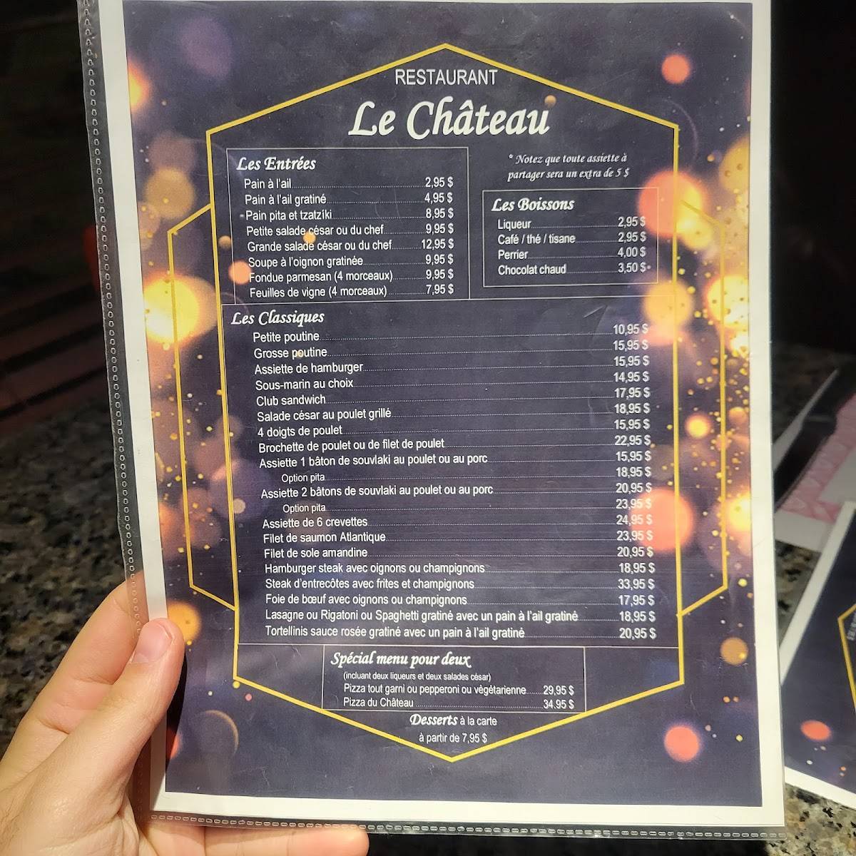 Menu at Restaurant Le Chateau, L'Assomption, 293 Bd de l'Ange-Gardien