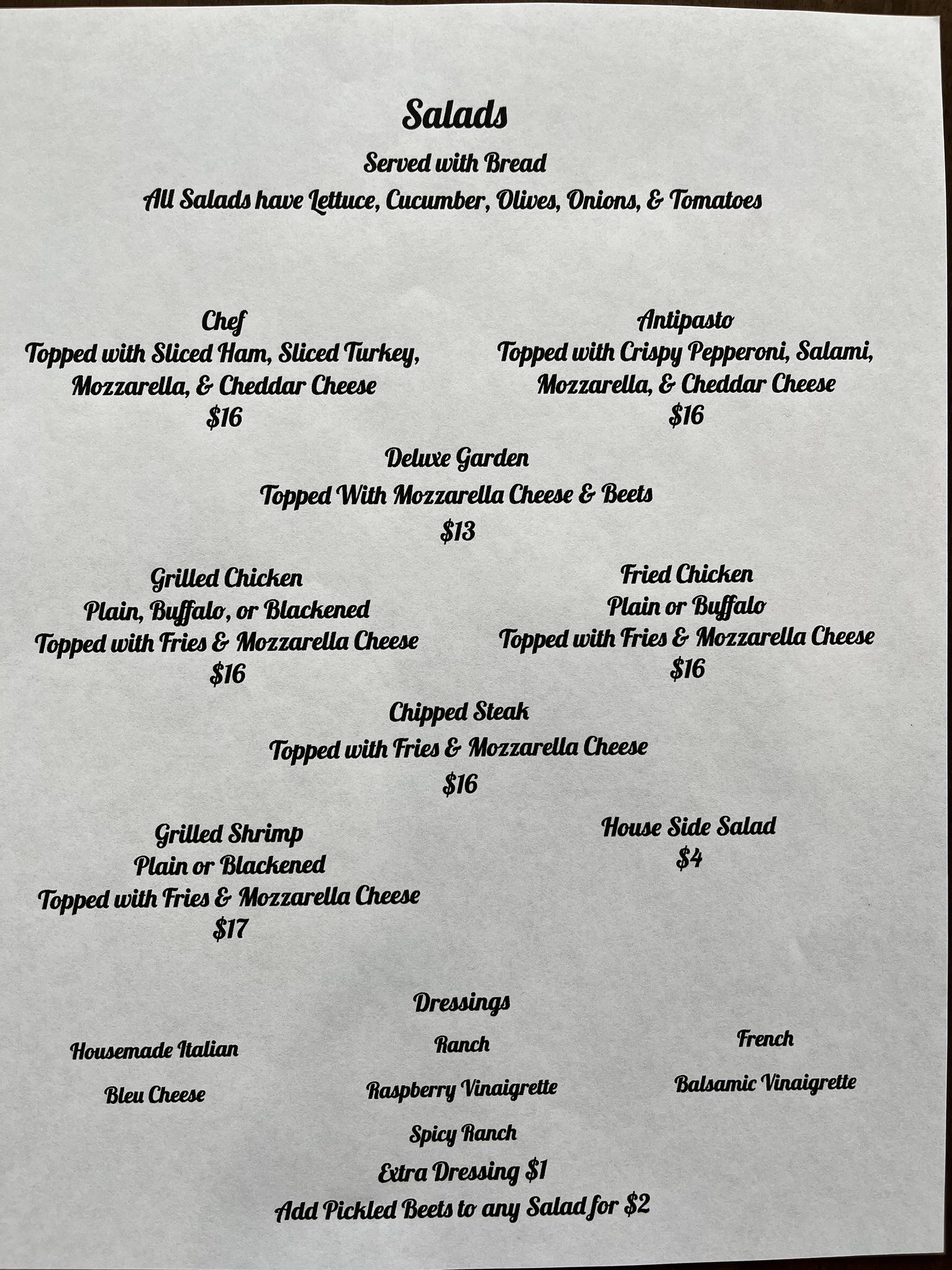 Menu at Lenzi's Restaurant, Monongahela