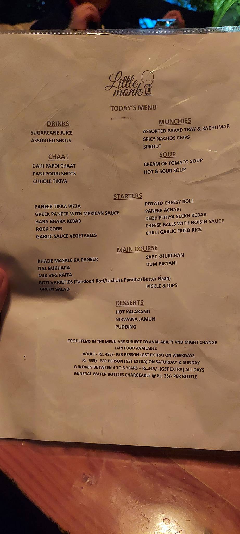 Menu at Little Monk-Fine Dine Restaurant, Indore, Monk's Nirvana Hotel ...