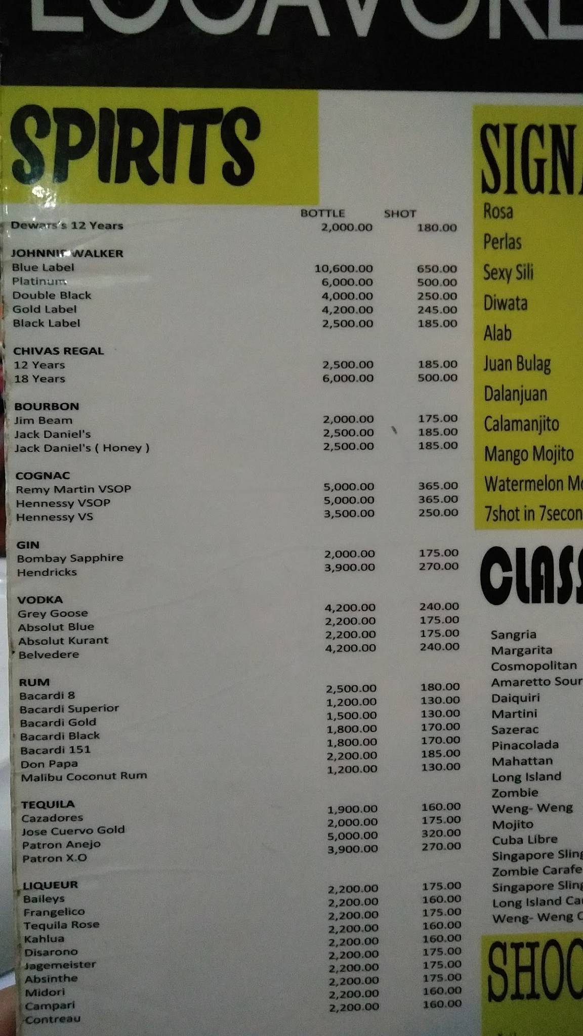 Menu at Locavore BGC restaurant, Taguig, Forbes Town Center