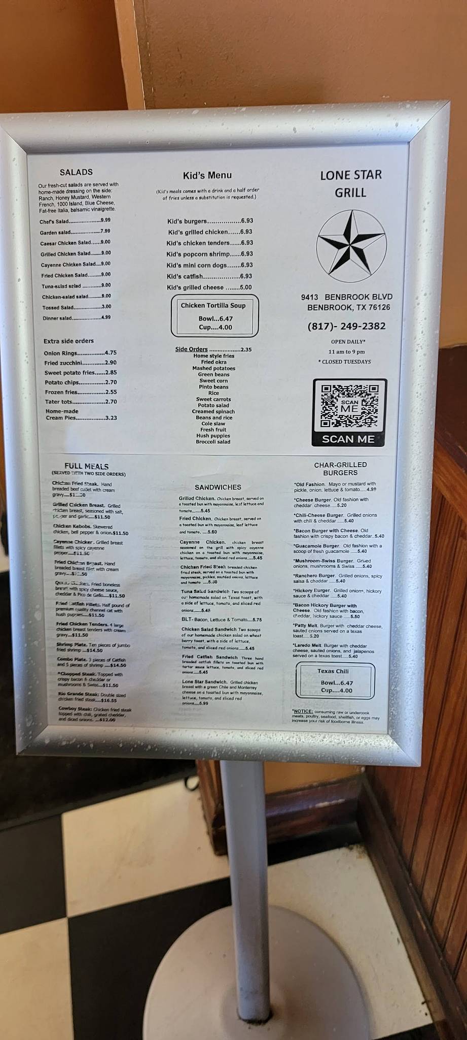 Menu at Lone Star Grill restaurant, Benbrook