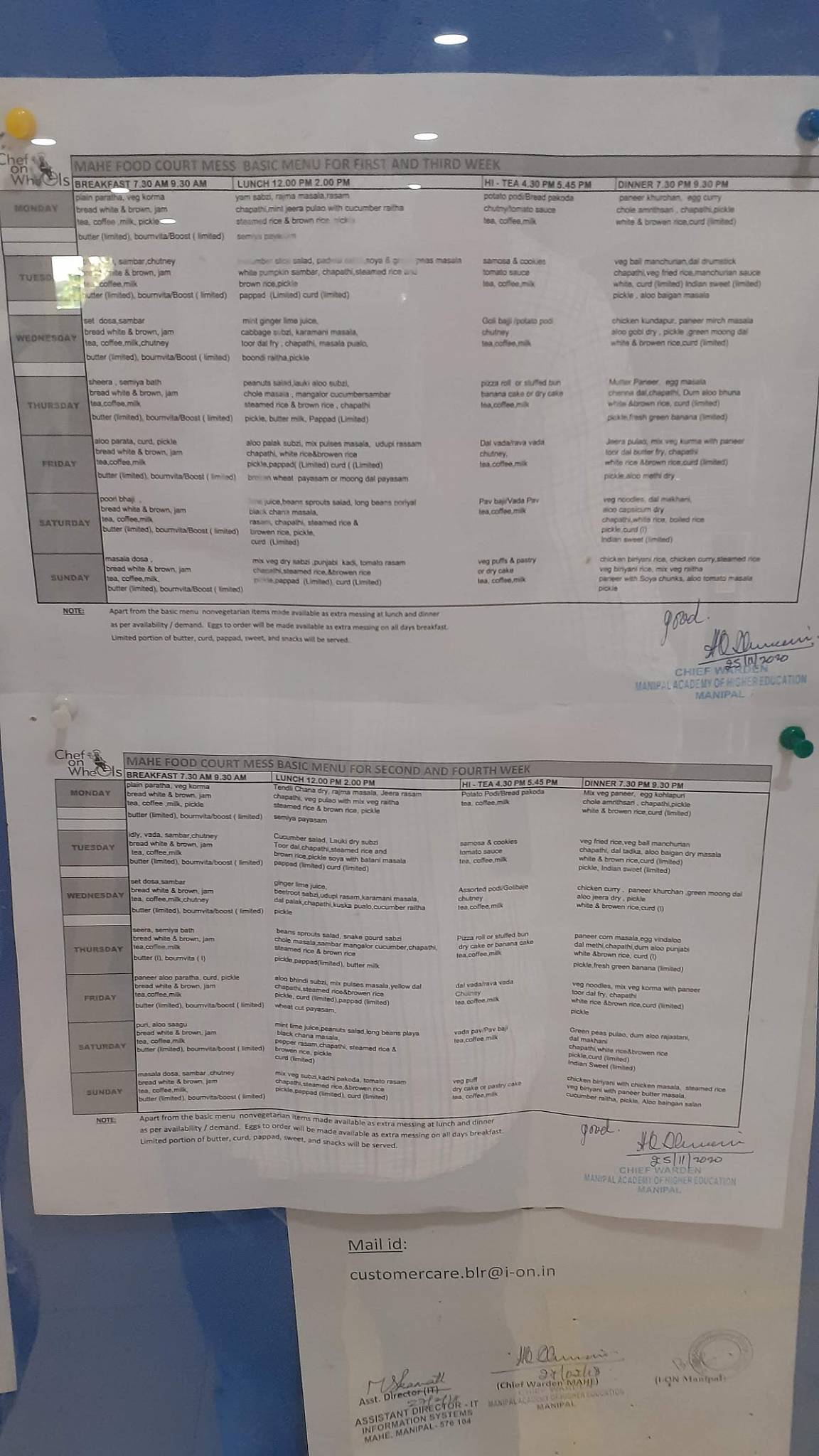 Menu at MIT Food Court-1, Manipal