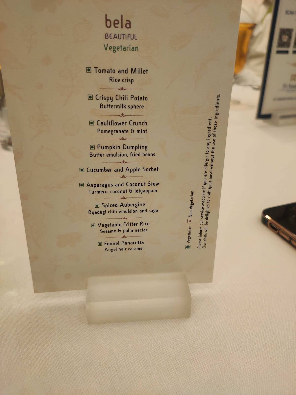 Menu at Madras Pavilion, Chennai, ITC Grand Chola