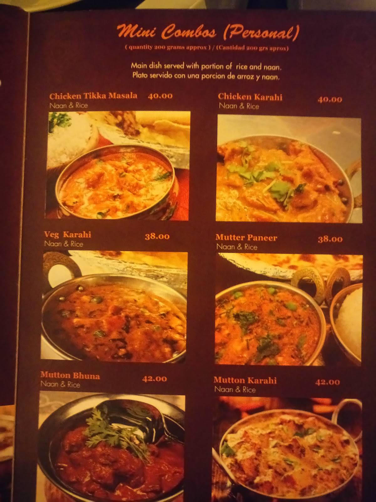 Carta del restaurante Mantra Indian Cuisine, Miraflores