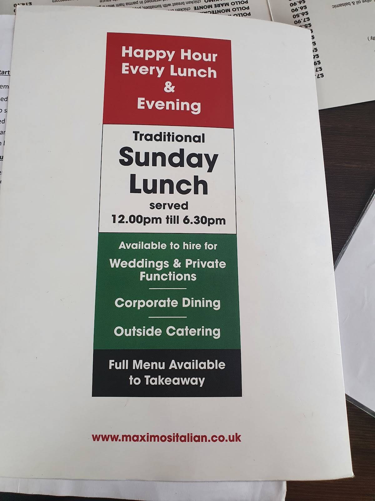 Menu at Maximo's Italian Restaurant, Peterlee