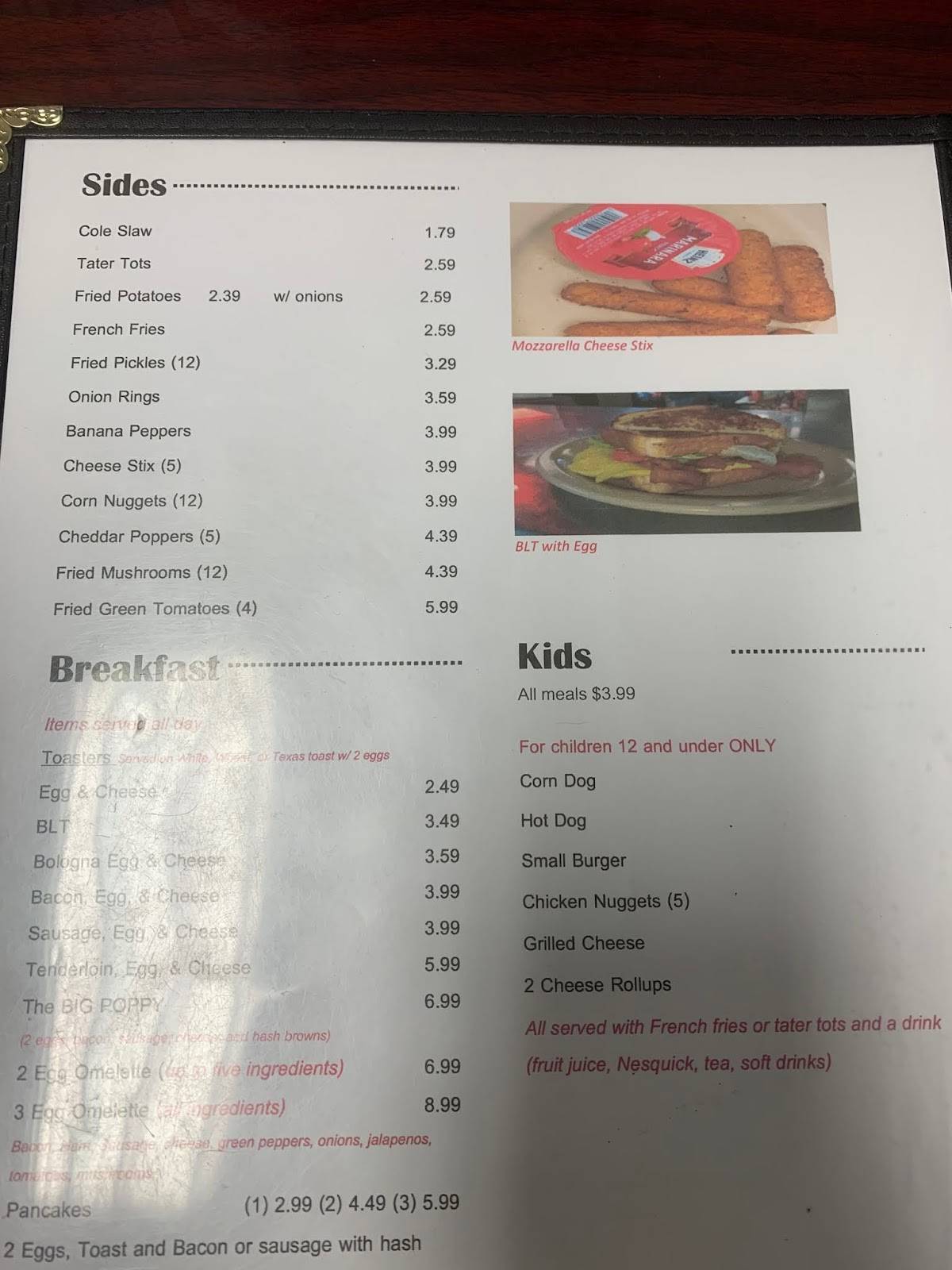 Menu at MeMe's Restaurant, Rockwood