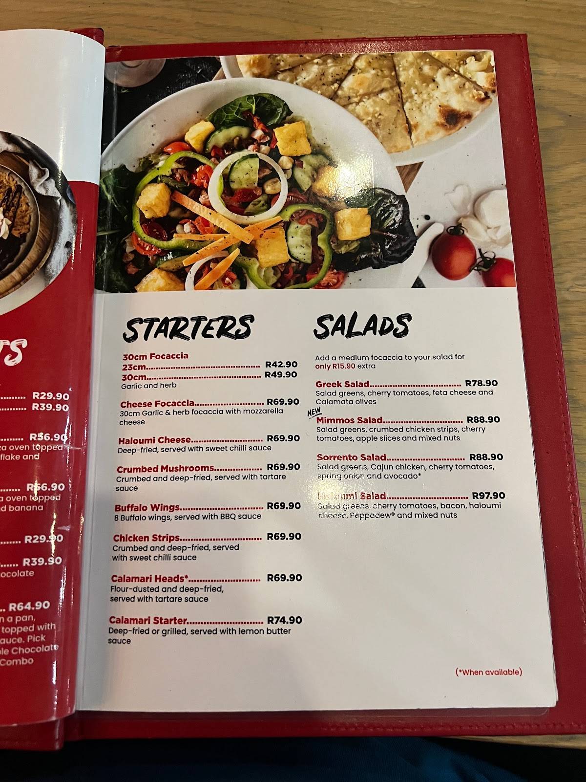 Menu at Mimmos Gateway restaurant, Umhlanga, G016