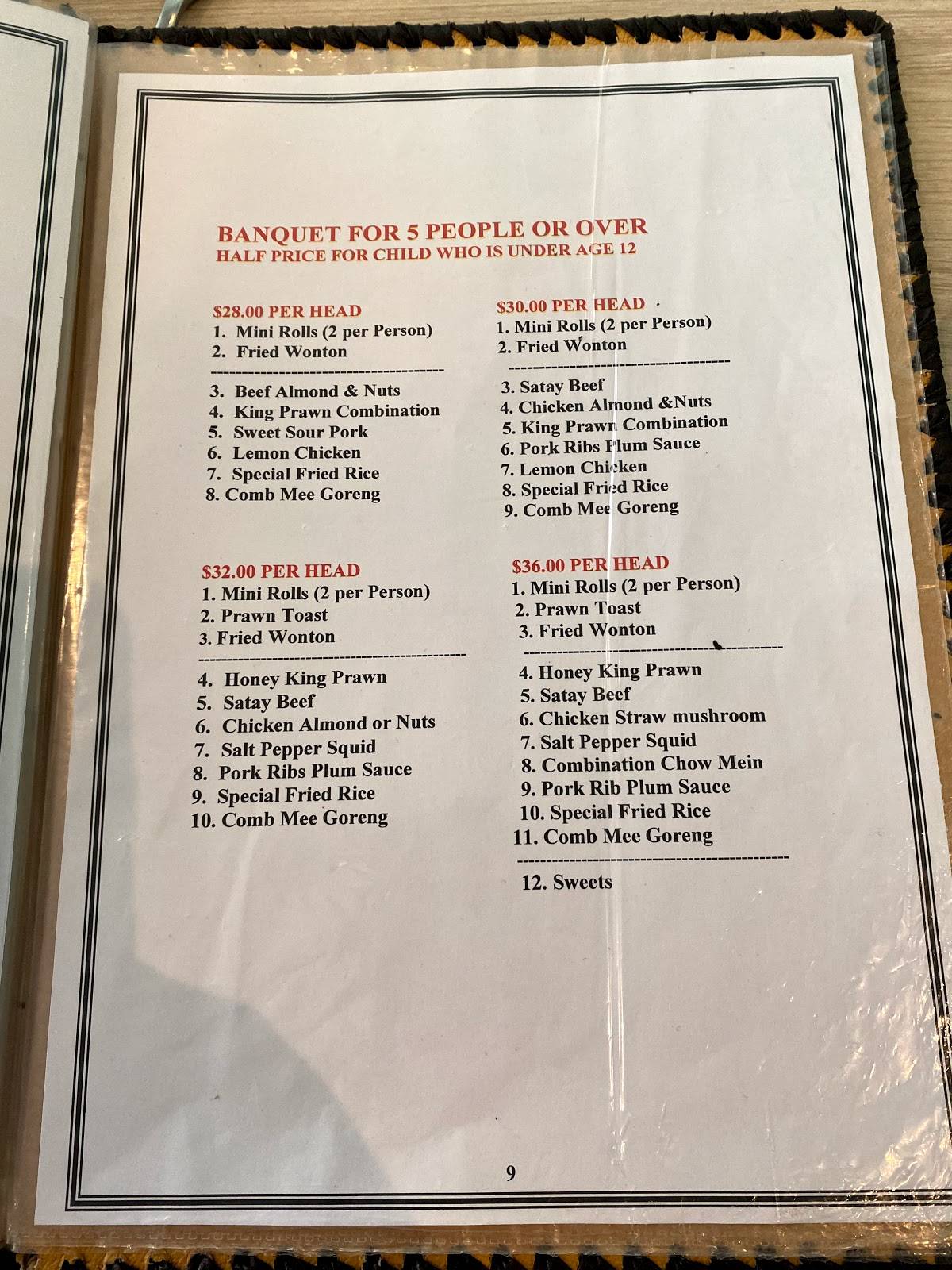 Menu at Ming Dynasty Restaurant, Morley