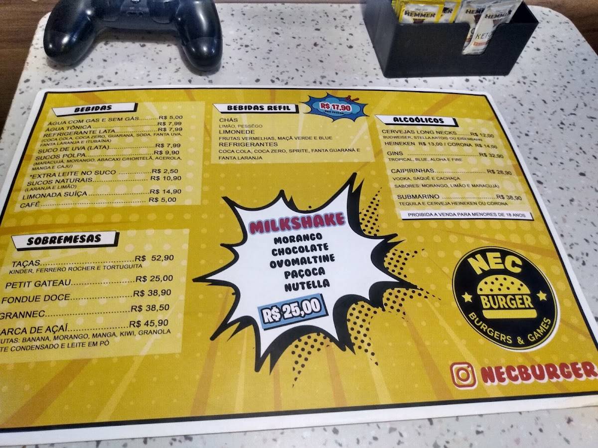 Menu em NEC Burgers & Games restaurante, São Paulo