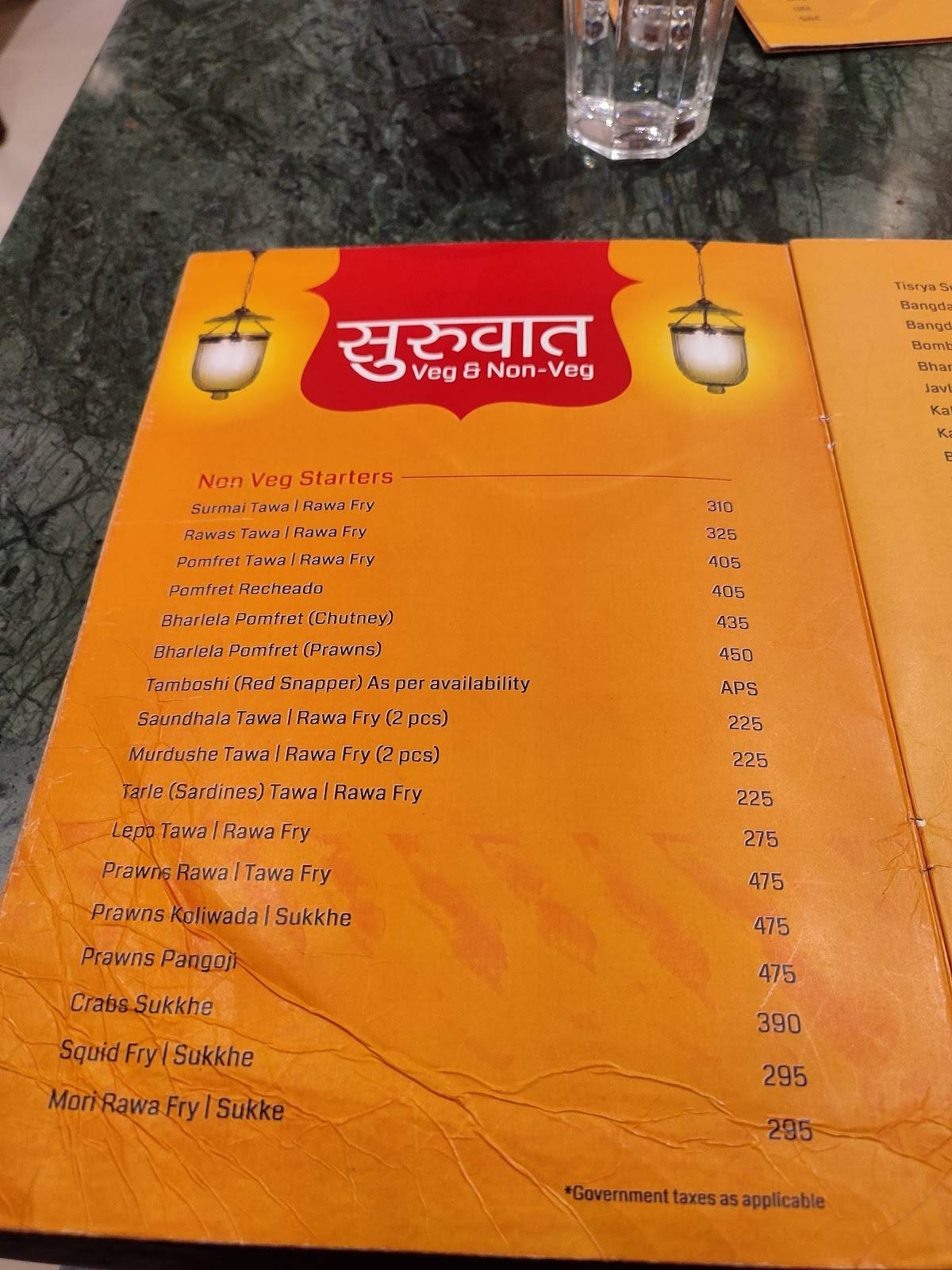 Menu at Nav Mejwani, Mumbai