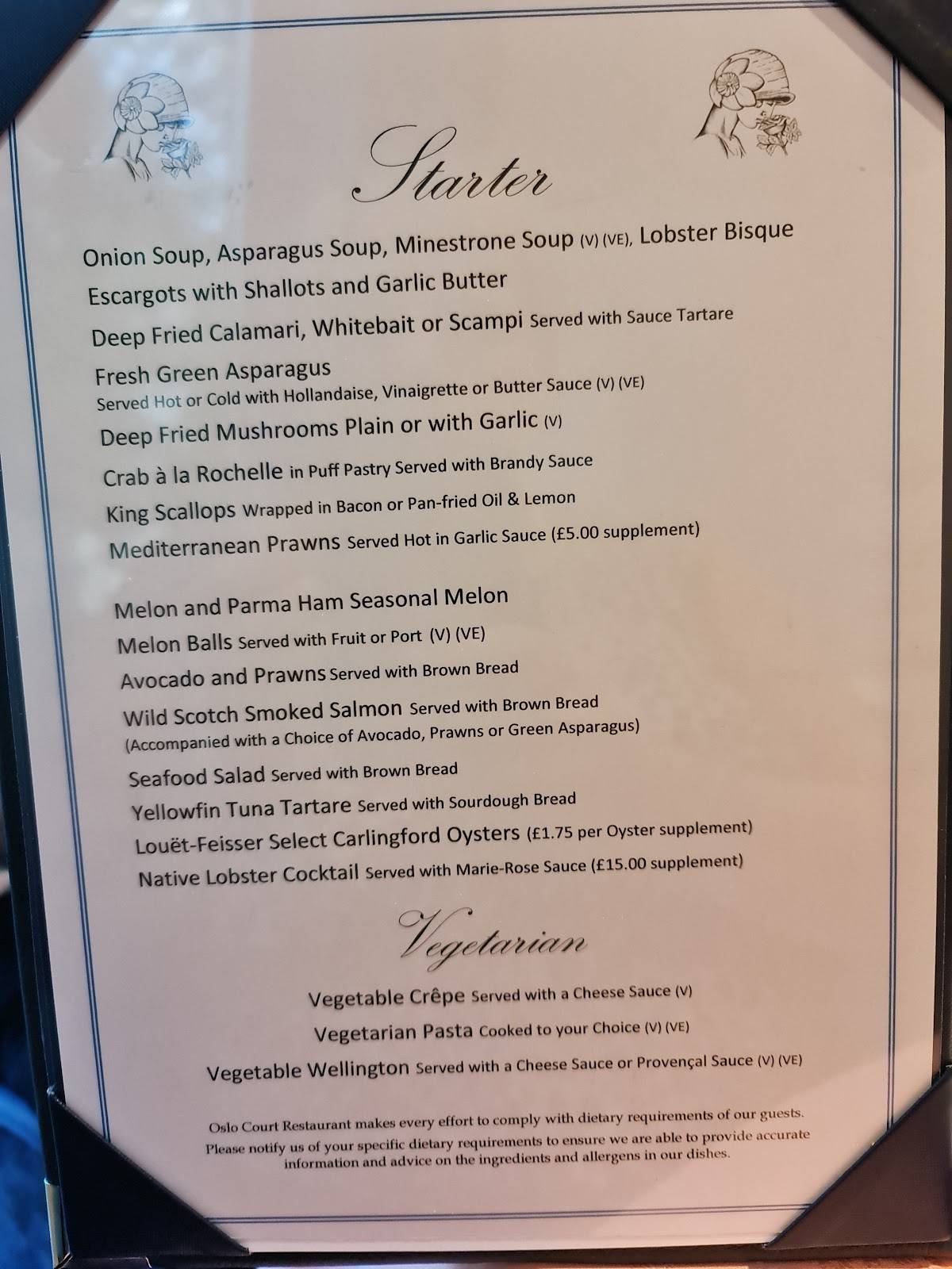 Menu at Oslo Court Restaurant, London