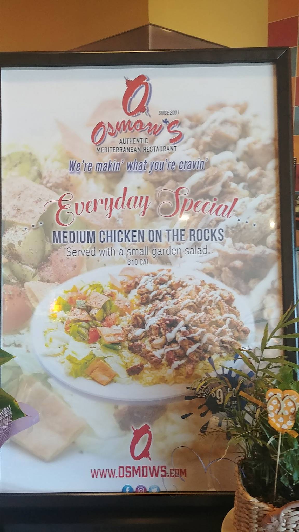 Menu at Osmow's Shawarma restaurant, Toronto, 372 Yonge St