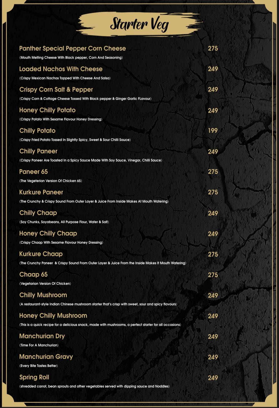 Menu at Panther Cafe & Lounge, New Delhi