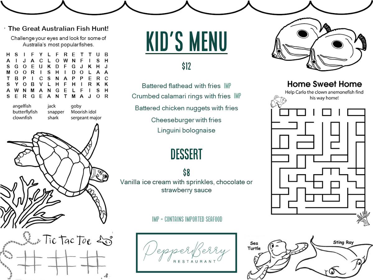 Menu at PepperBerry Restaurant, Darwin City