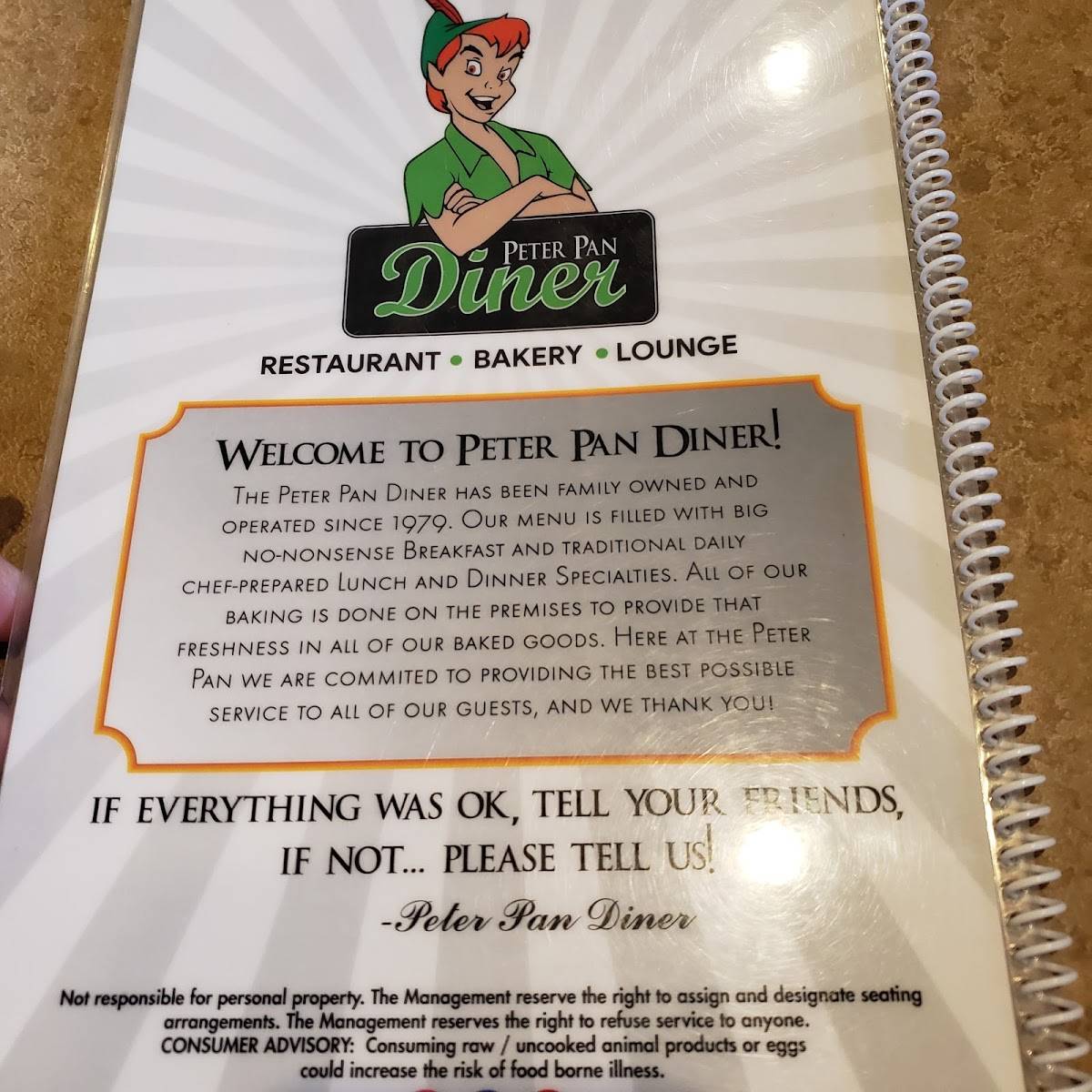 Menu at Peter Pan Diner restaurant, Oakland Park