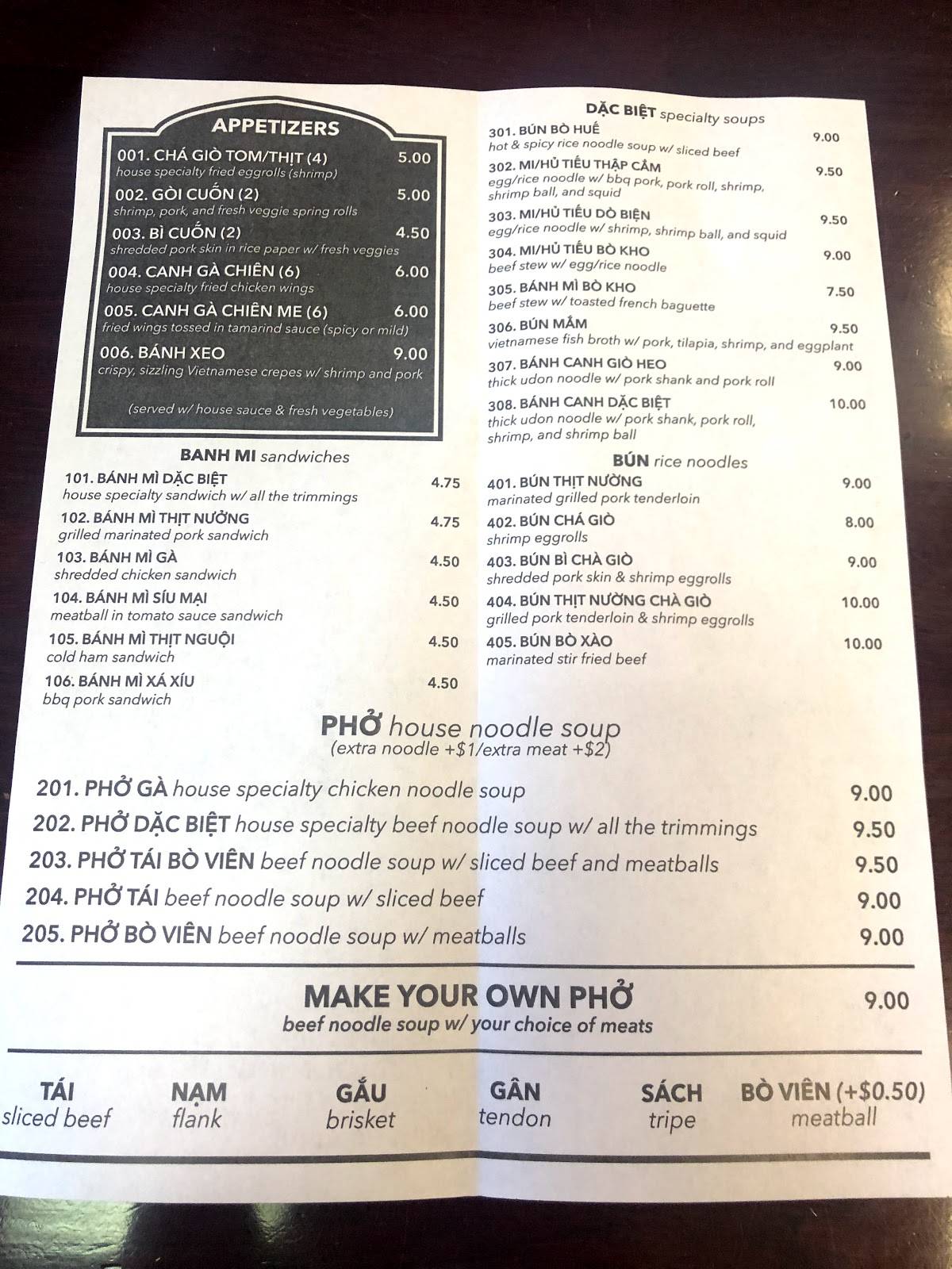 Menu at Pho Ha restaurant, Glendale Heights