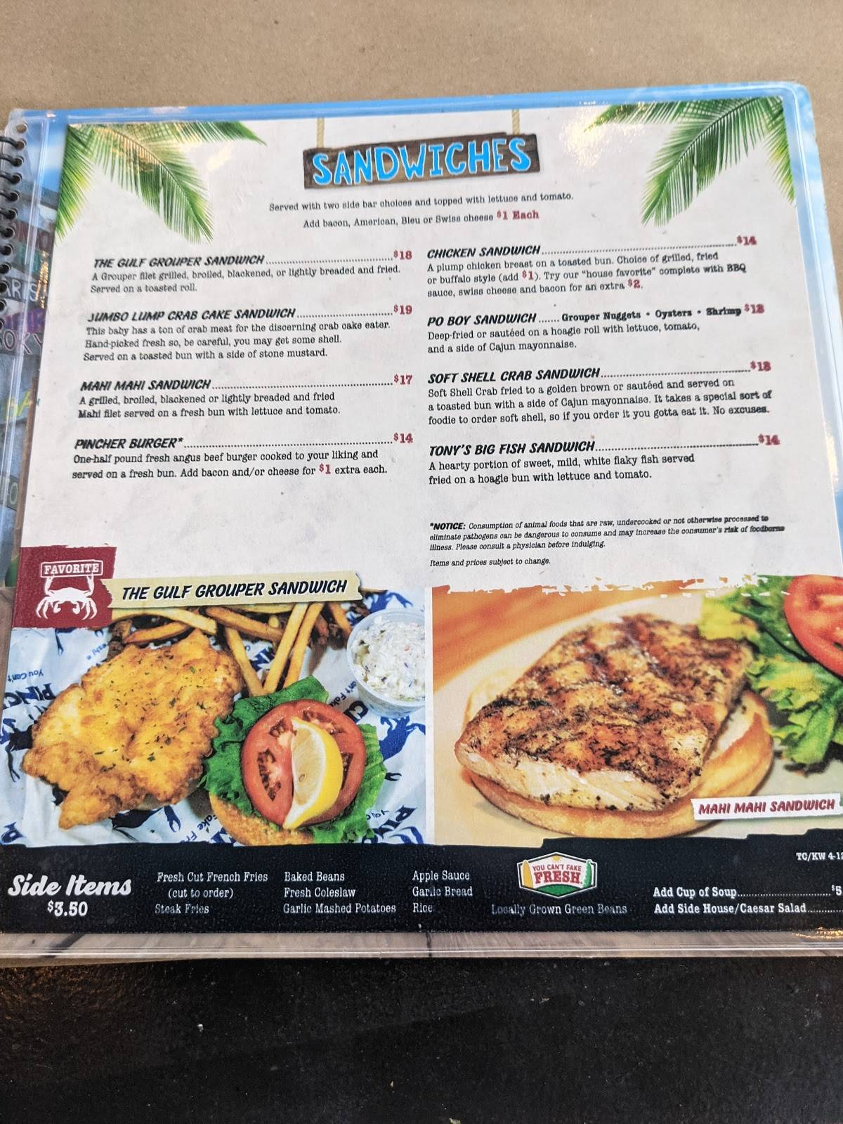 Menu at Pinchers restaurant, Key West