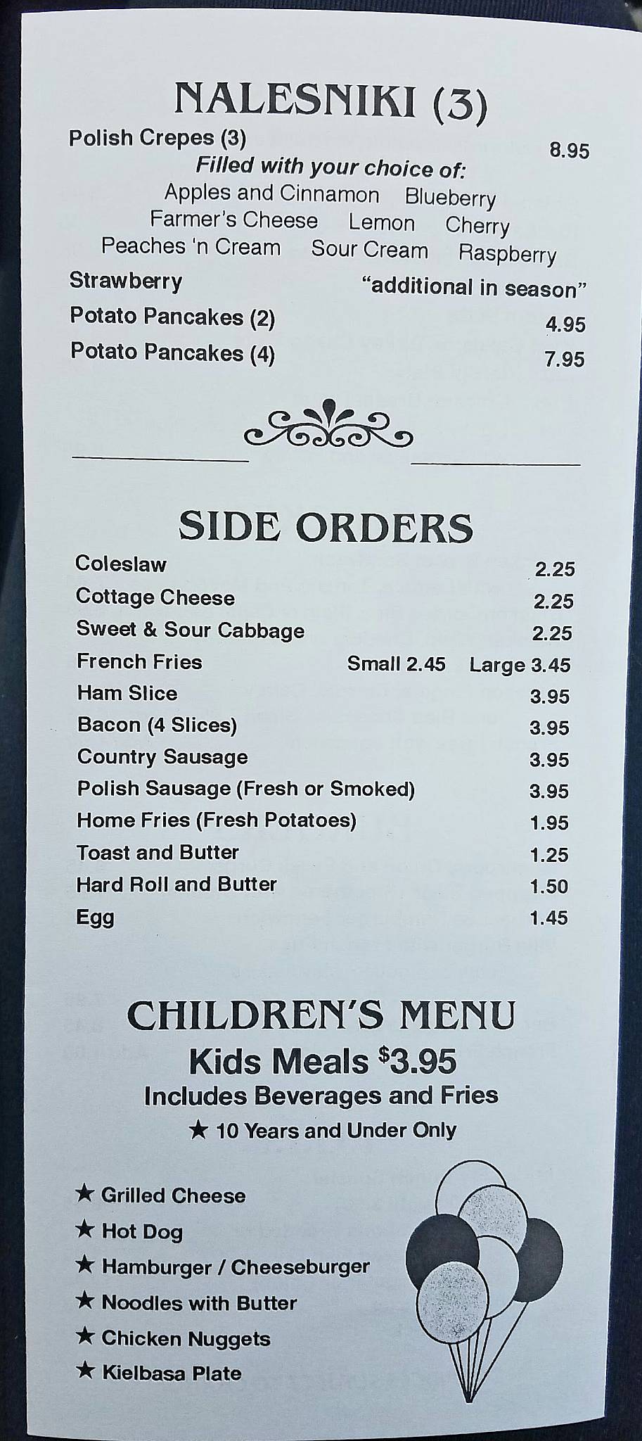 Menu at Polish Villa restaurant, Cheektowaga, Union Rd