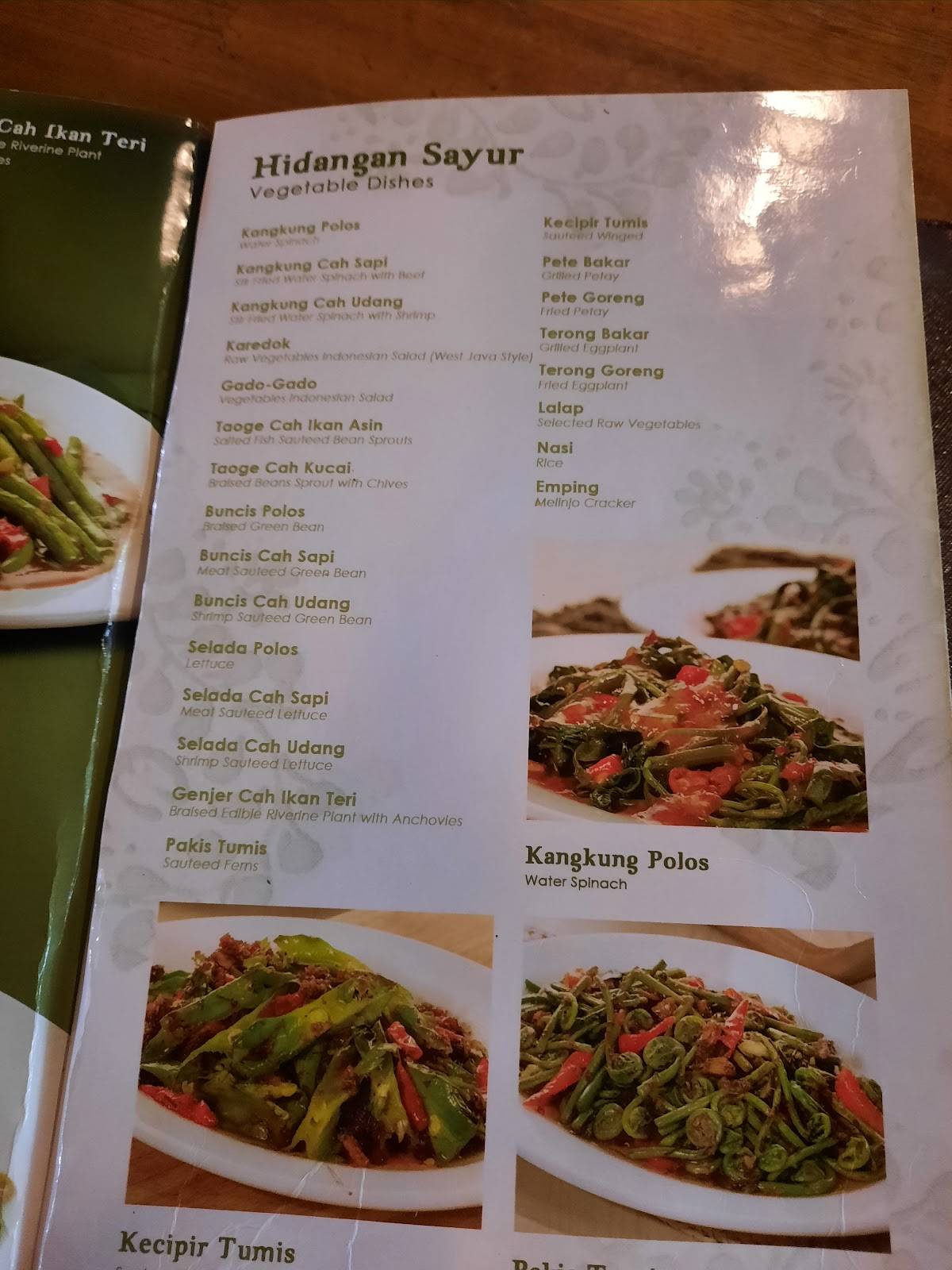 Menu at Pondok Laguna restaurant, Jakarta, 3