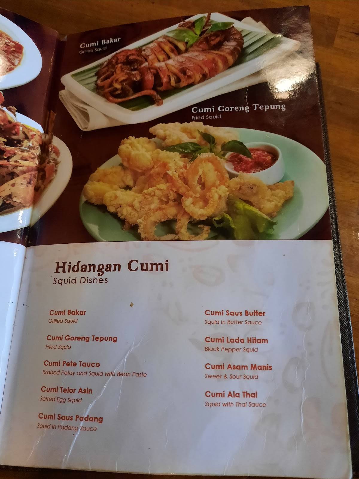 Menu at Pondok Laguna restaurant, Jakarta, 3