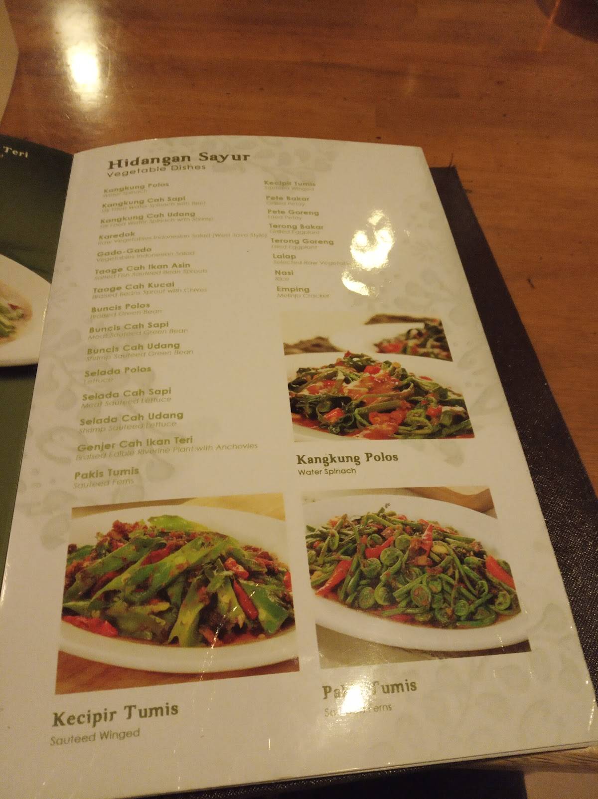 Menu at Pondok Laguna restaurant, Jakarta, 3