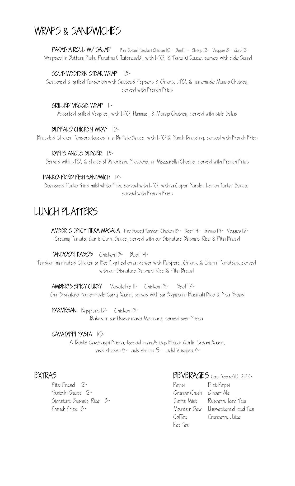 Menu at Rafi's Kitchen restaurant, Olean