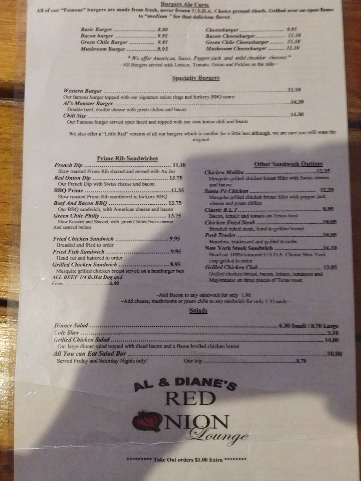 Menu at Red Onion Bar & Grill, Heber-Overgaard, AZ-260