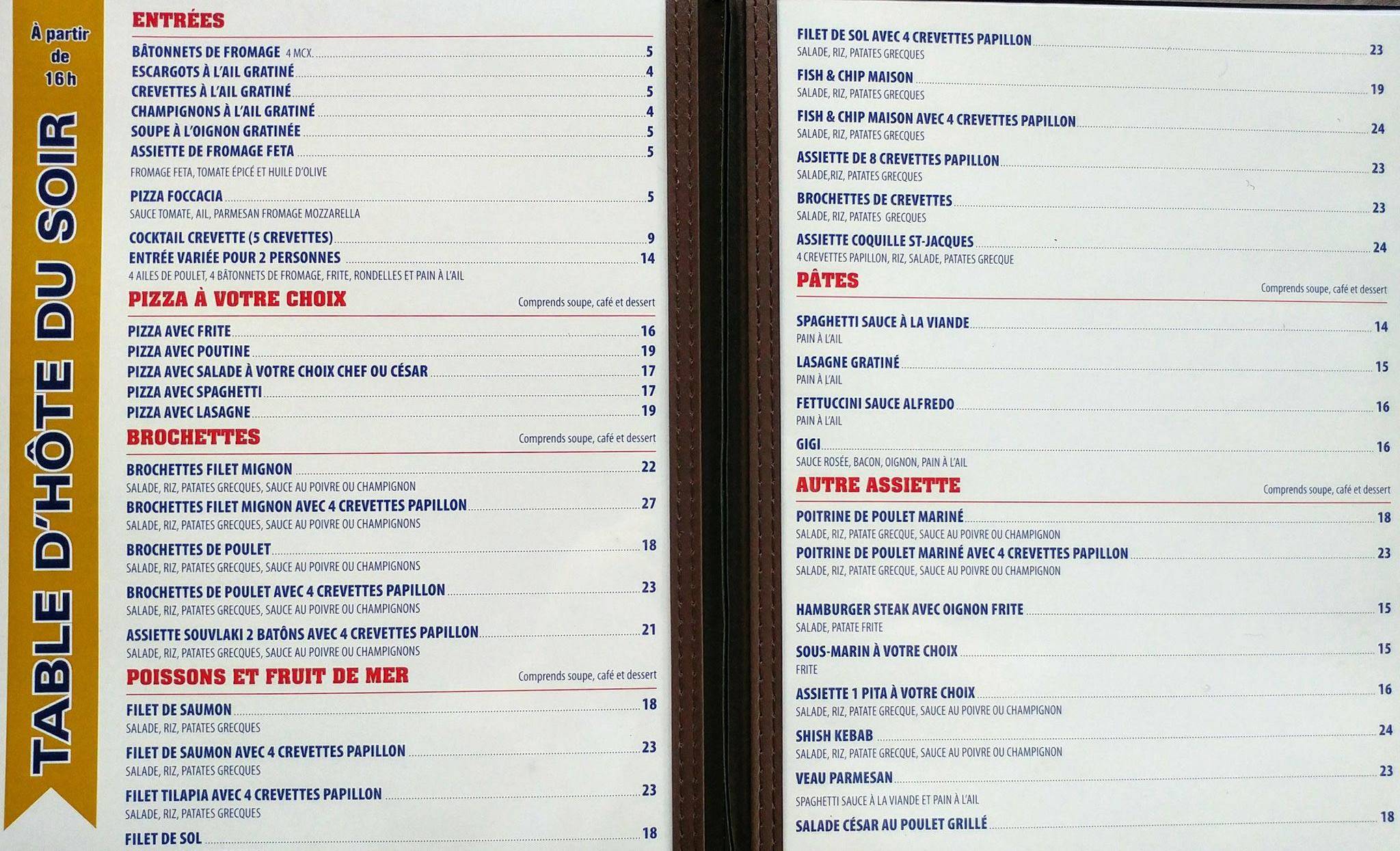 Menu au Restaurant apportez votre vin Sainte-Adèle / Table d'Azia ...