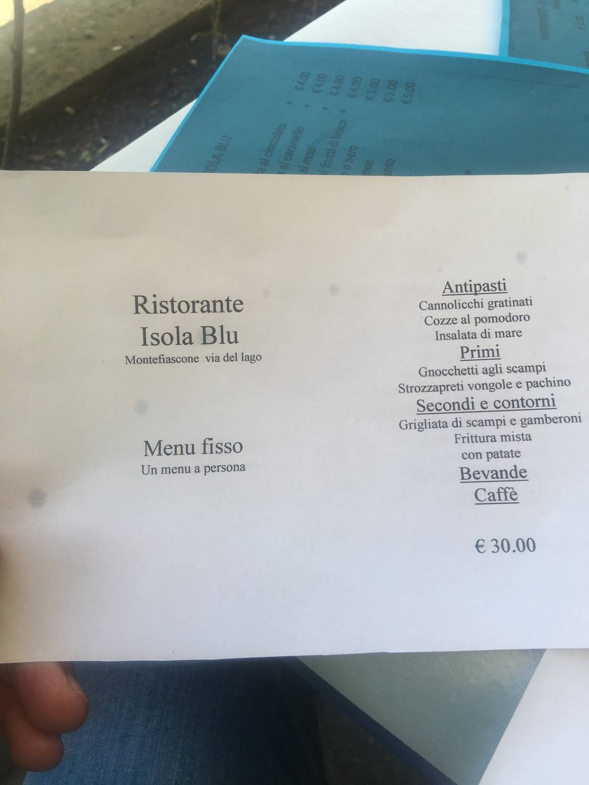 Menu da Ristorante Isola Blu, Montefiascone