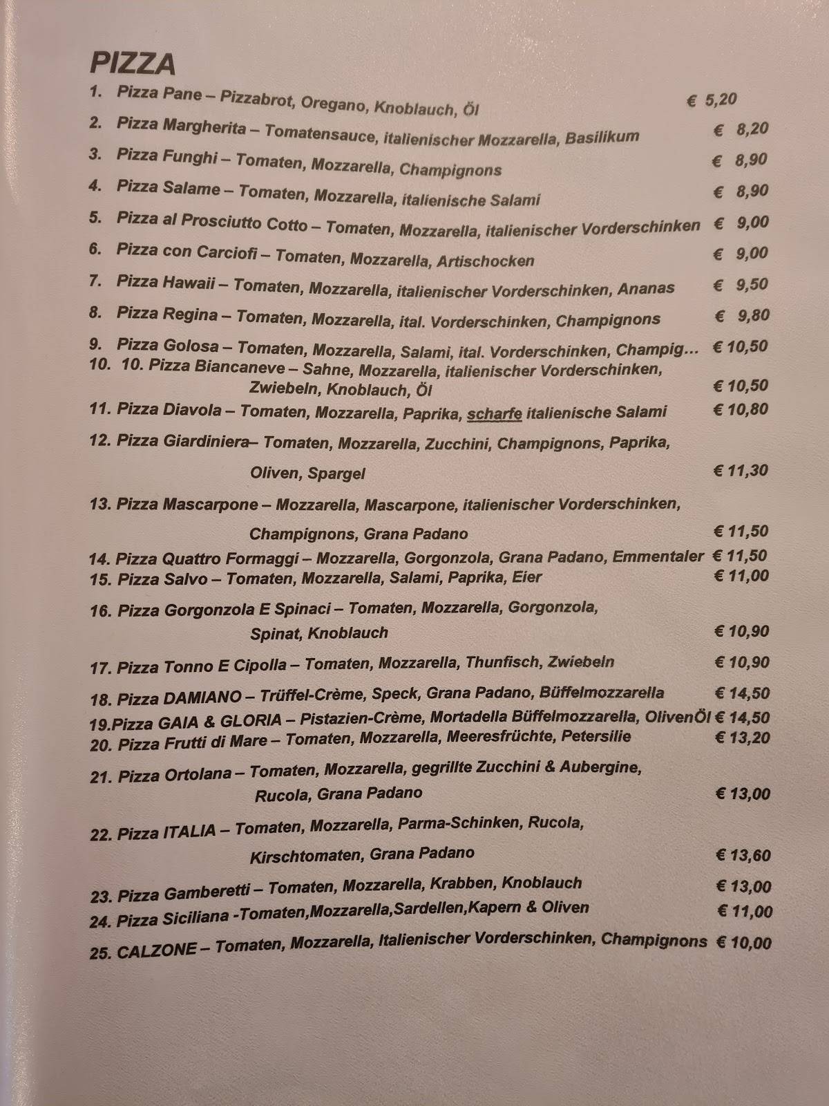 Menu at Ristorante Pizzeria Pension Damiano, Muldenhammer