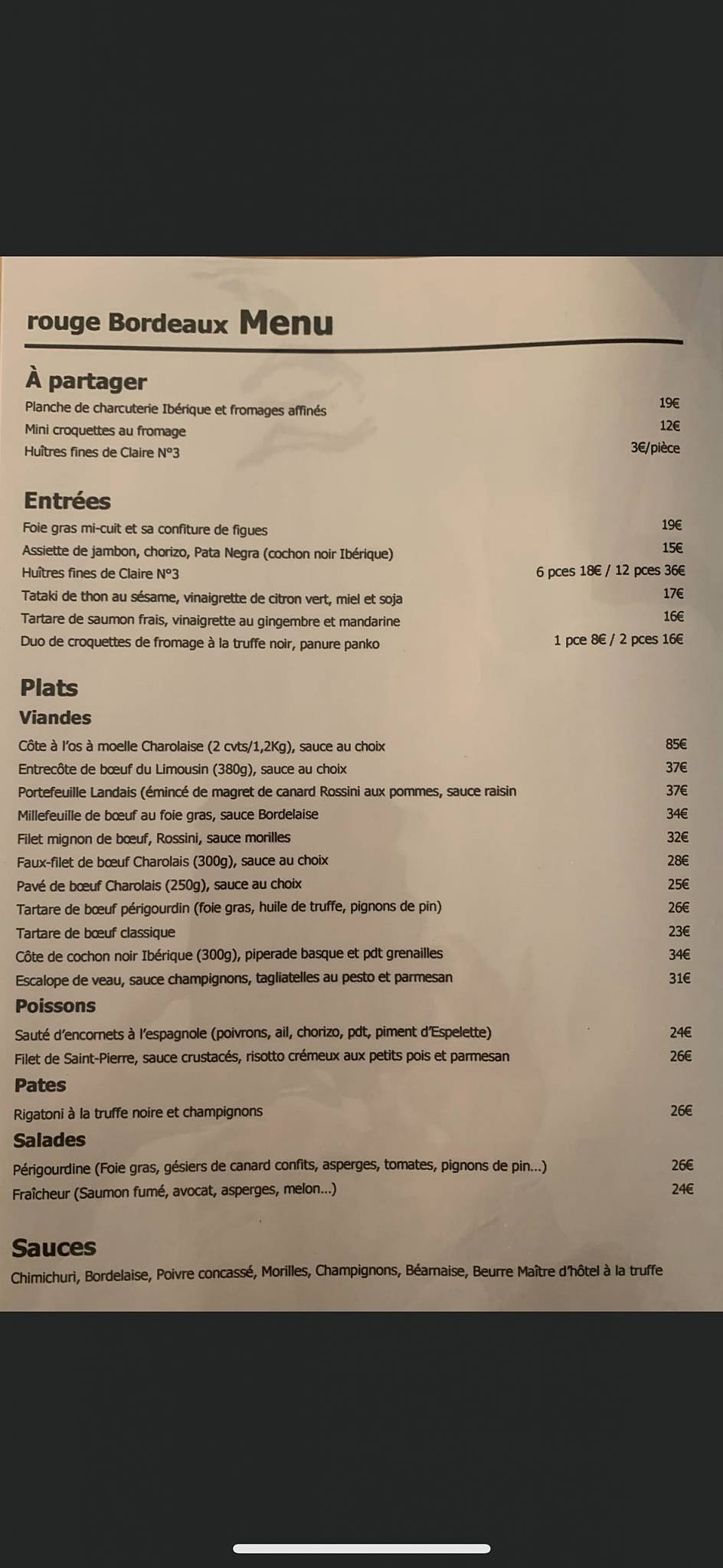 Menu au Rouge Bordeaux, Grez-Doiceau