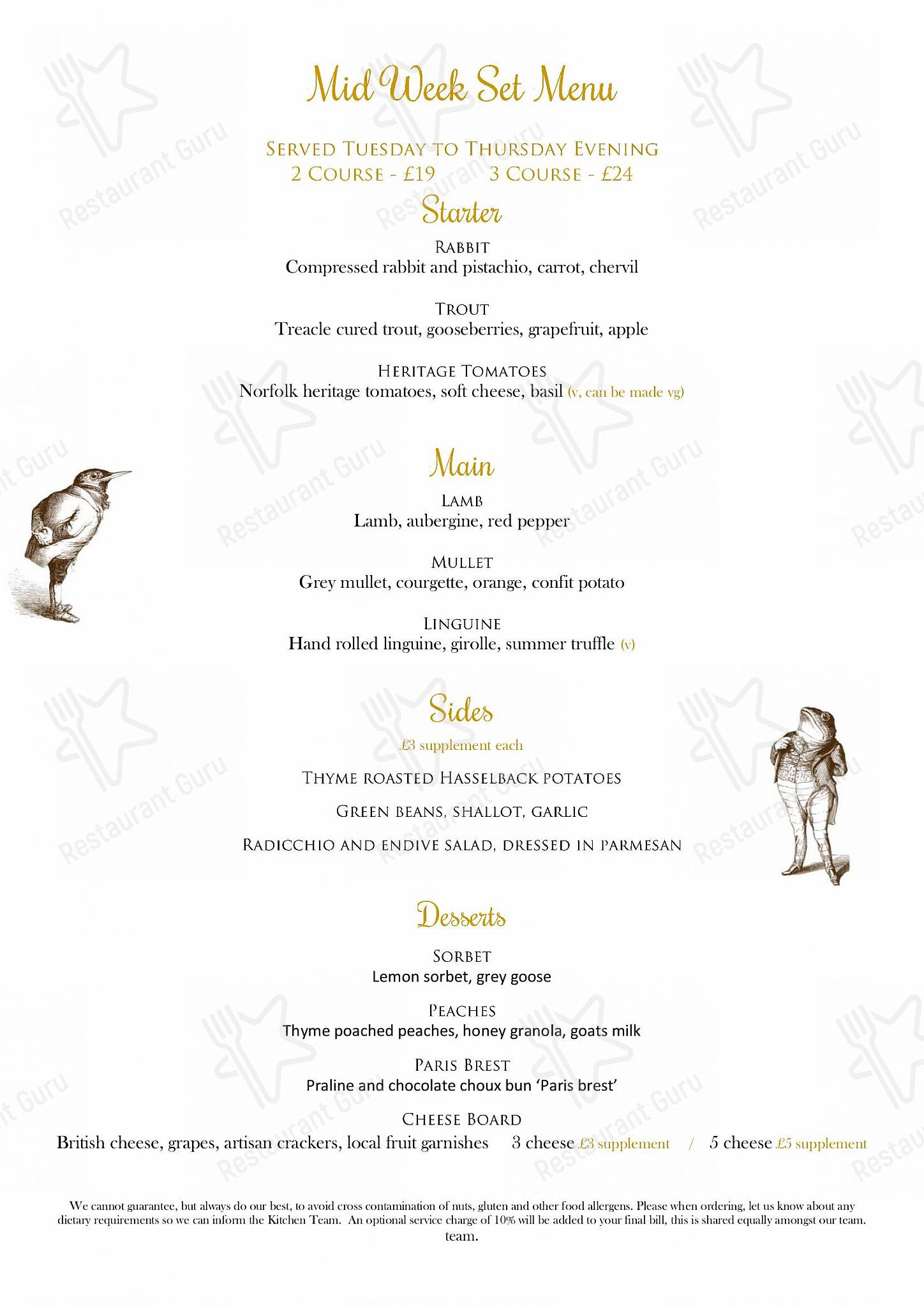Menu at The Royal Hotel restaurant, Southend-on-Sea
