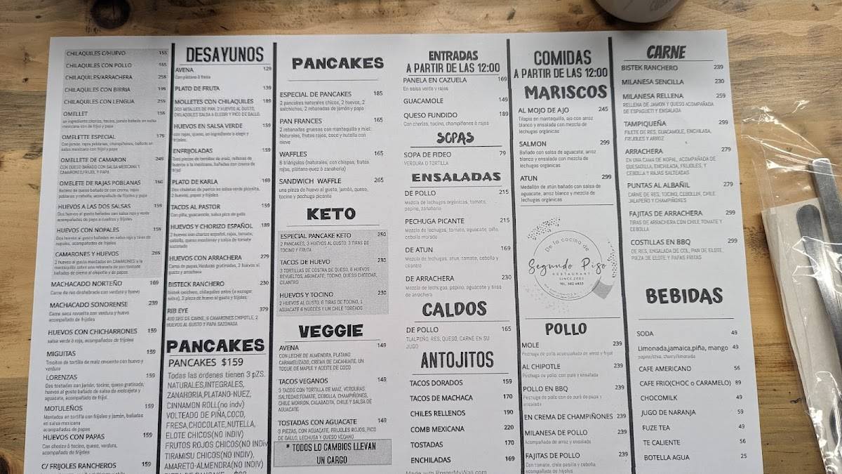 Menu at Segundo Piso Restaurant, Mexicali
