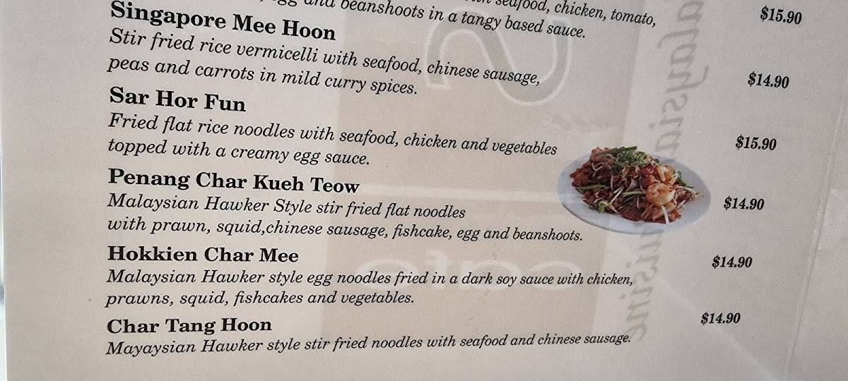 Menu at Straits Cafe Malaysian Restaurant, Wantirna South