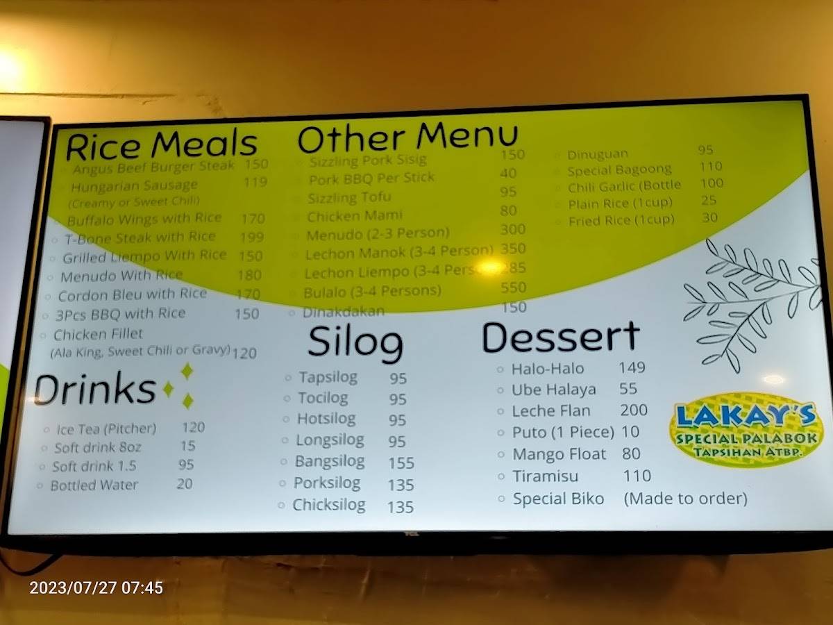 Menu at Tatay Berting's Special Pancit restaurant, Taguig