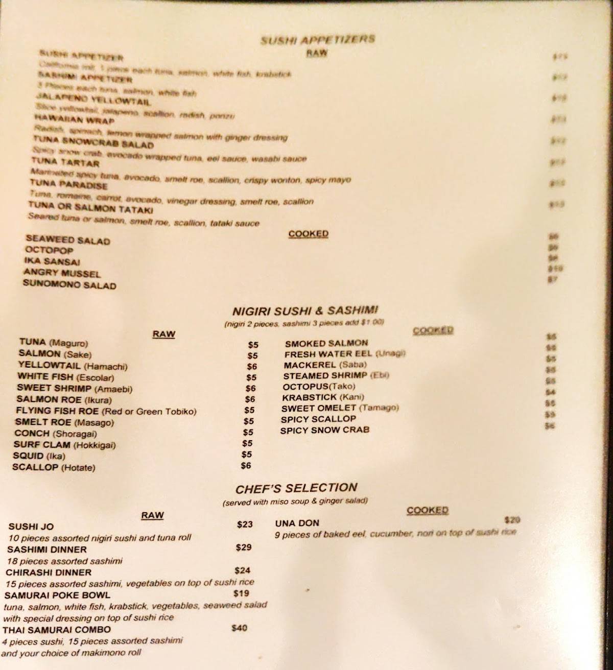 Menu at Thai Samurai Restaurant, New Port Richey, Little Rd
