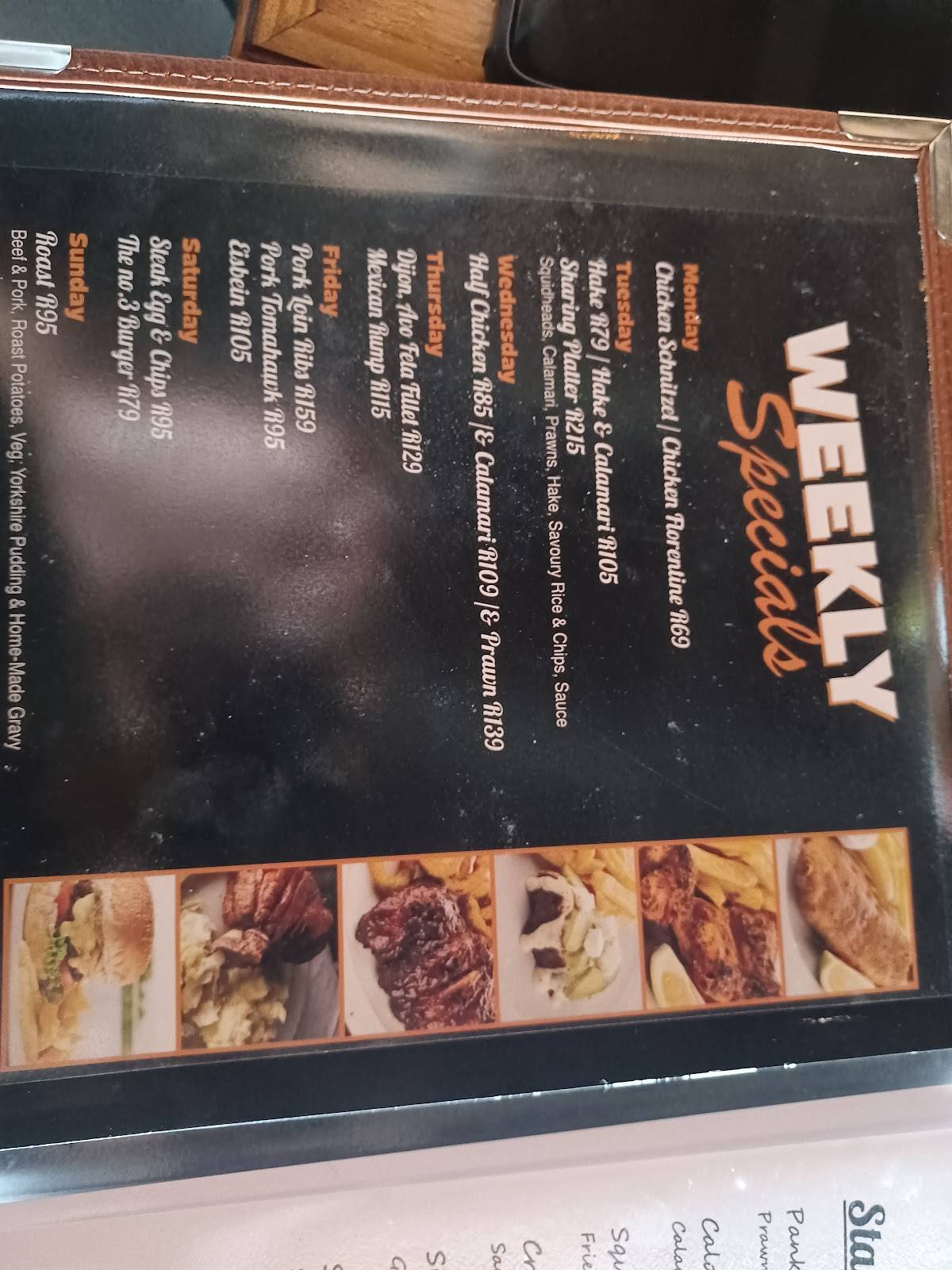 Menu at The Lookout restaurant, Durban