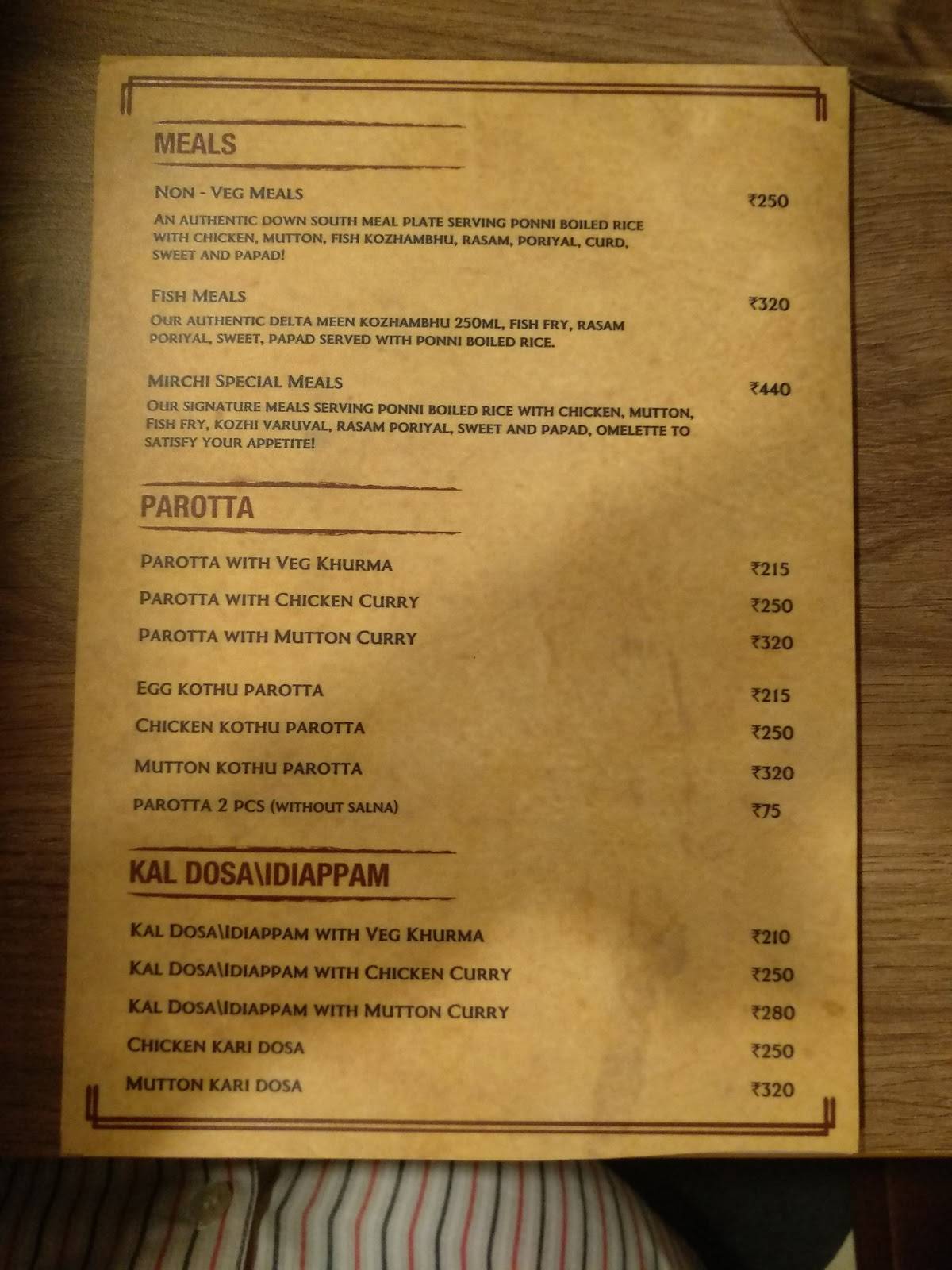 Menu at The Old Mirchi Biryani, Chennai, Velachery Bypass Rd