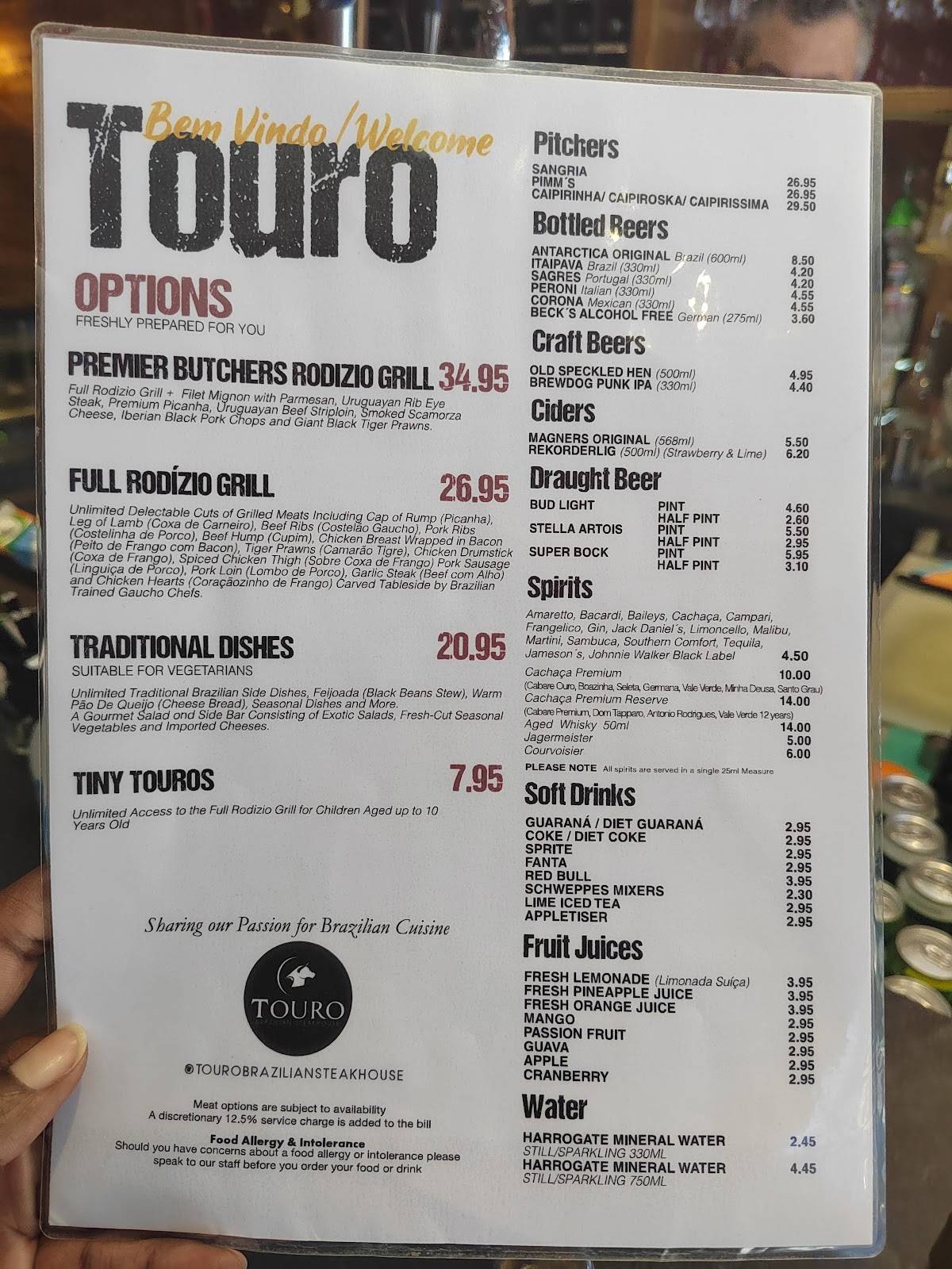 Menu at Touro Brazilian Steakhouse Wimbledon, London, 44 The Broadway