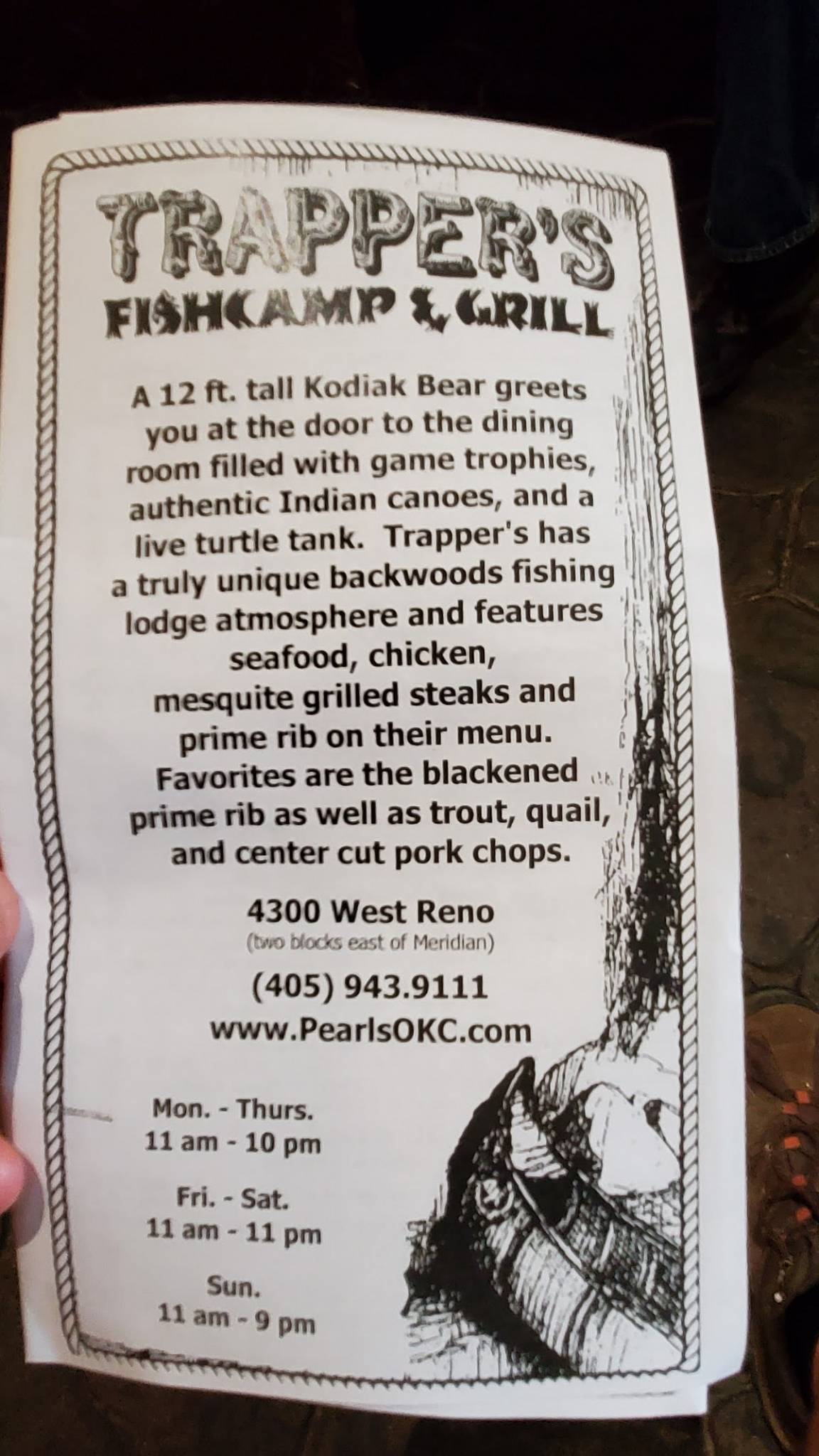 Menu at Trapper's Fishcamp & Grill restaurant, Oklahoma City