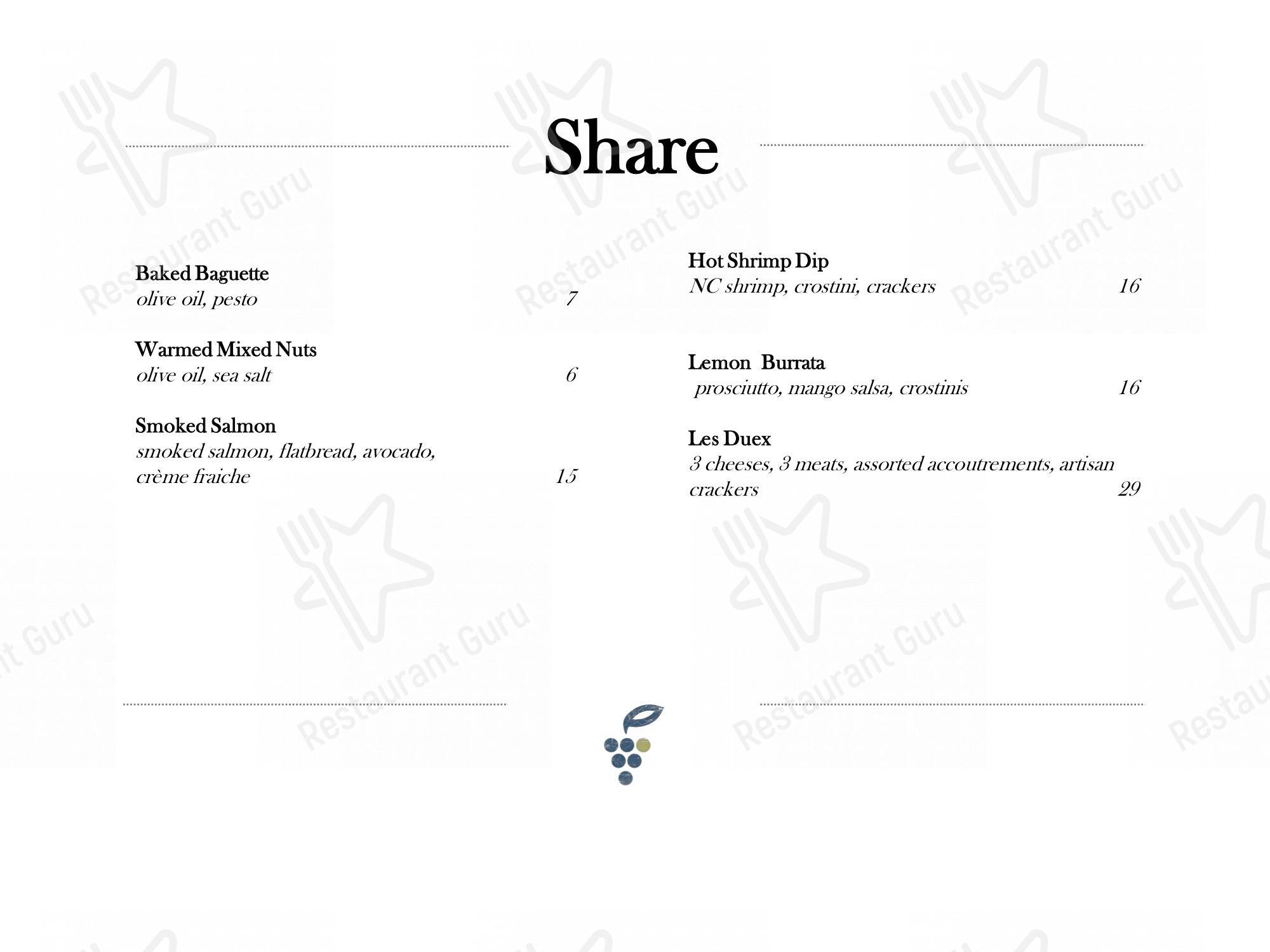 Menu at Vine restaurant, Irvington