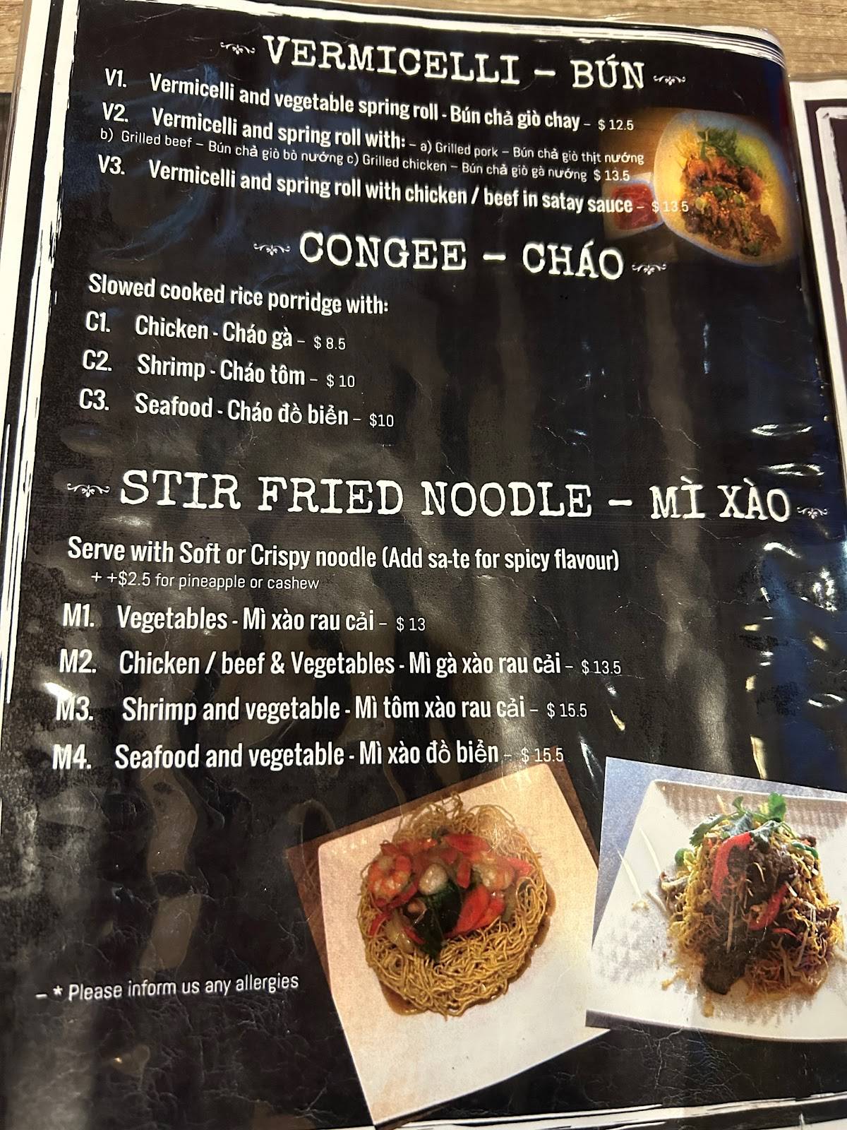Menu at Waiting Phở U restaurant, Barrie