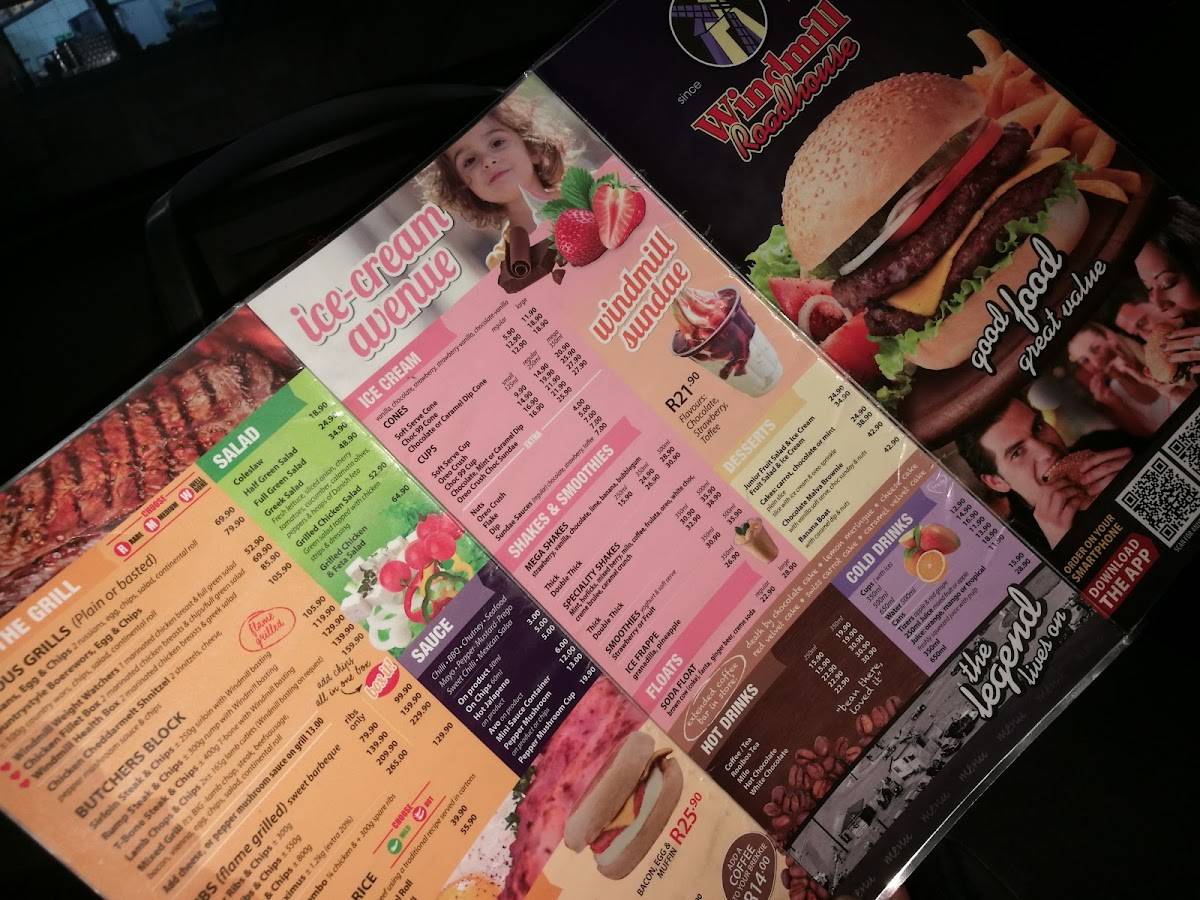 Menu at Windmill Roadhouse restaurant, East London