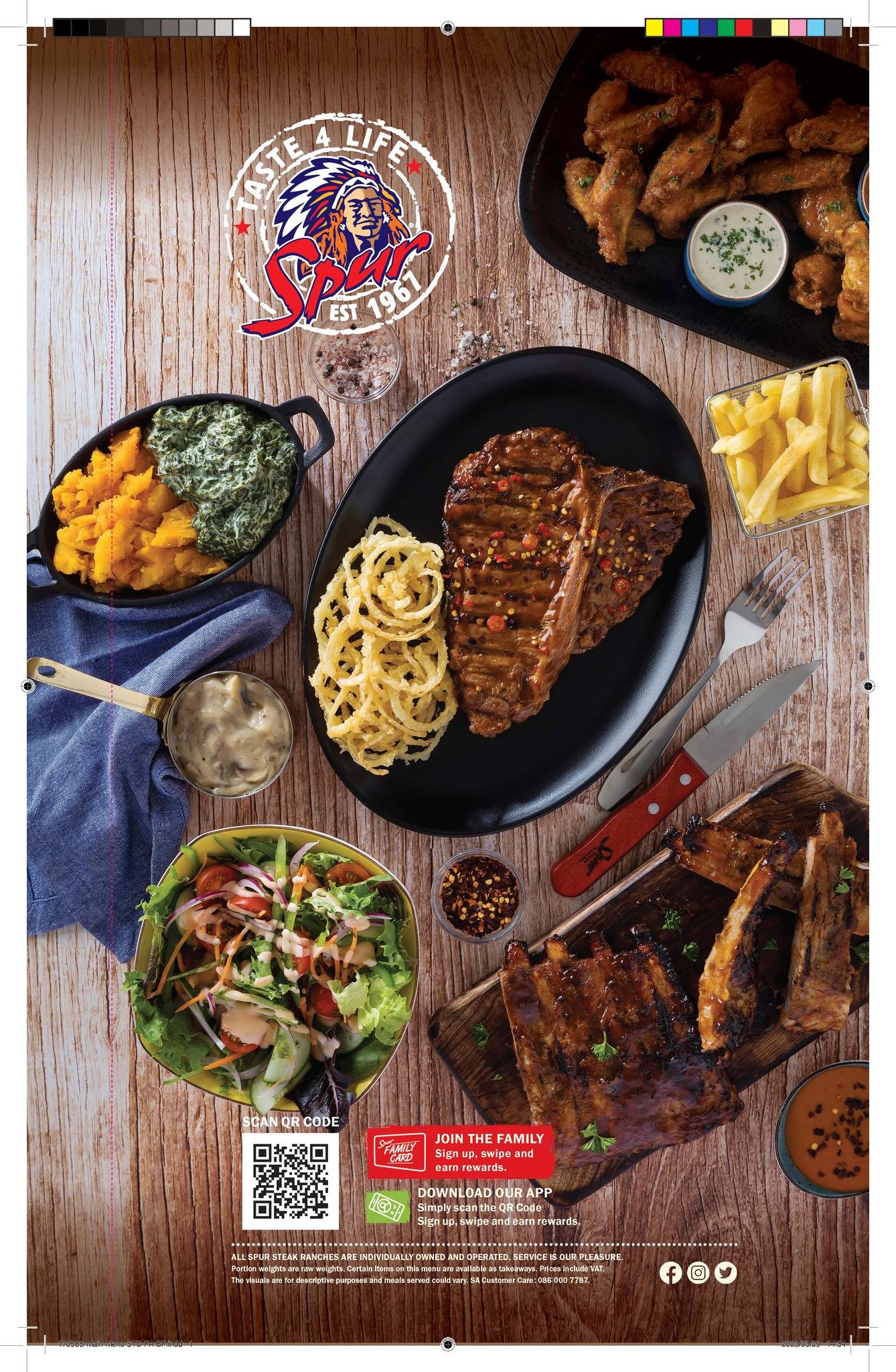 Menu at Yellowstone Spur Steak Ranch restaurant, Carletonville