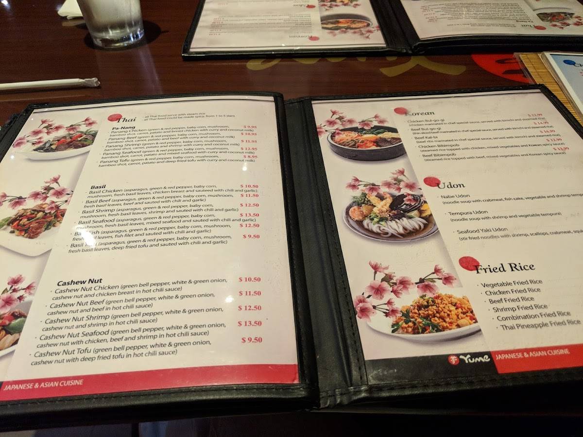Menu at Yume Japanese & Asian Cuisine restaurant, Oxford