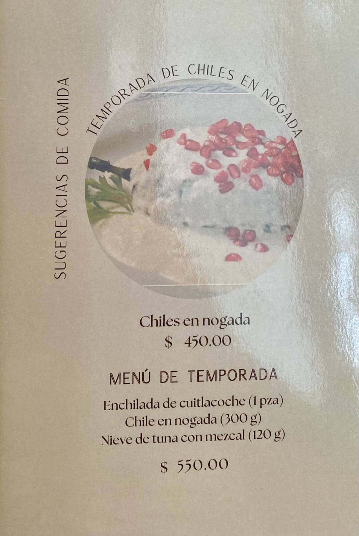 Carta del restaurante El Cardenal del San Ángel, Ciudad del México, Av ...