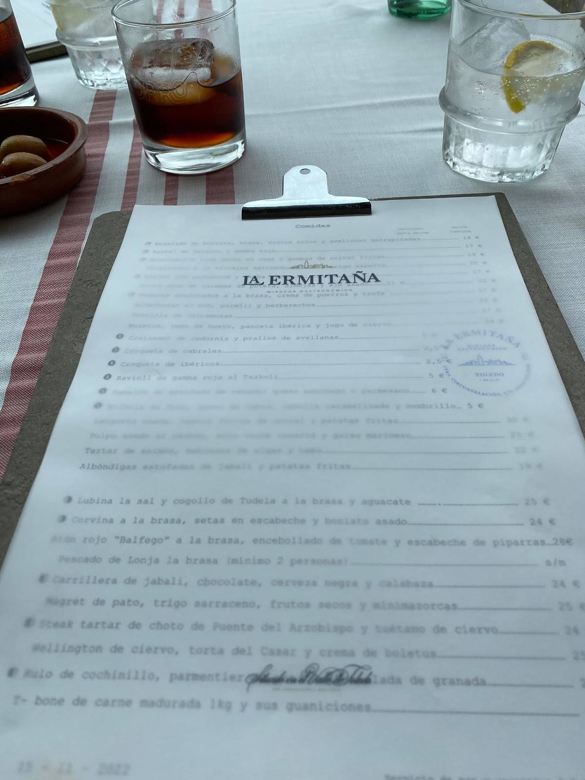 Menu at Restaurante La Ermitaña / Mirador Gastronómico de Toledo, Toledo