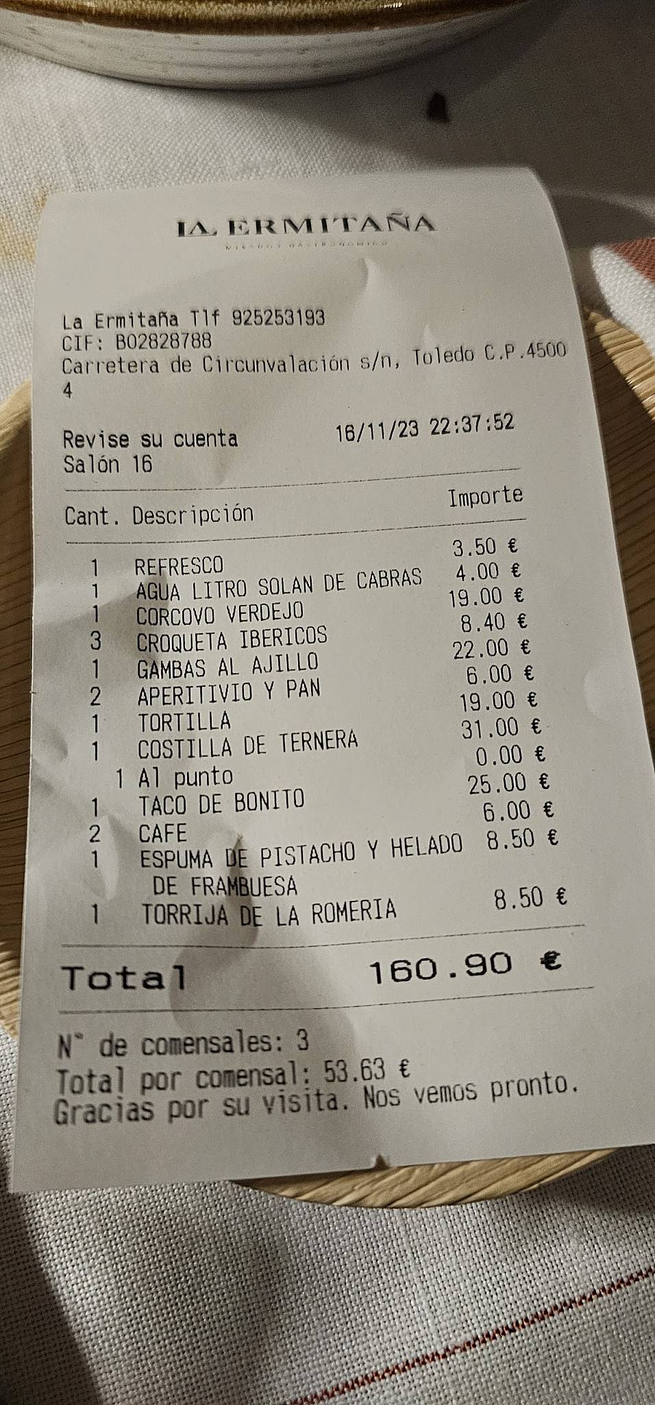 Menu at Restaurante La Ermitaña / Mirador Gastronómico de Toledo, Toledo